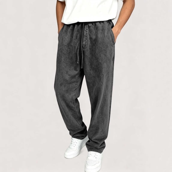Frnrwgo Men's Casual Pants Elastic Waist Drawstring Solid Color Washed ...