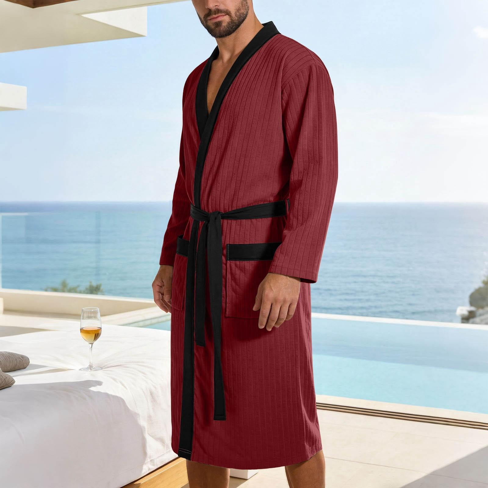 Frnrwgo Men's Velour Robe Long Sleeve Tie Waist Plus Size Daily Warm ...