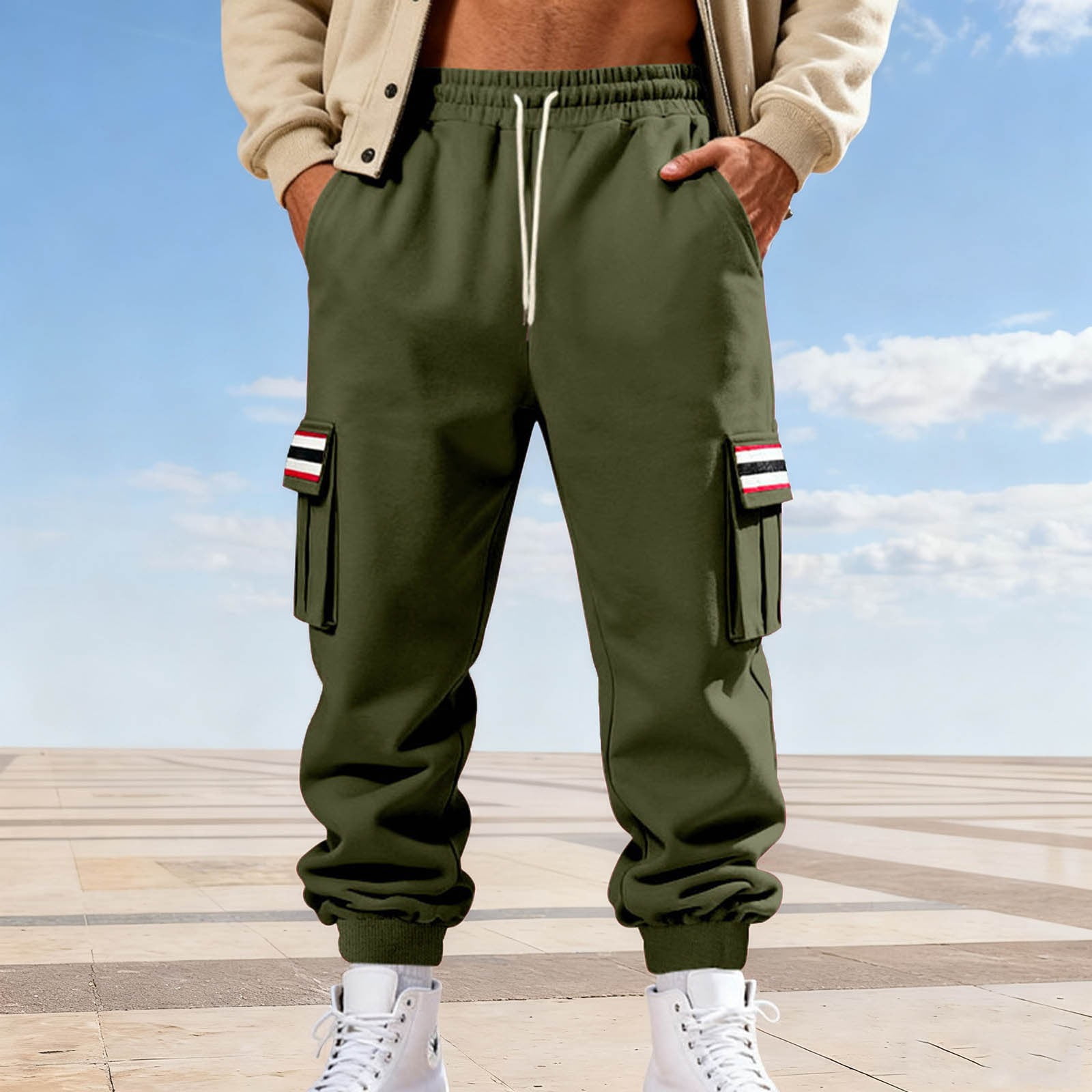 Frnrwgo Mens Sweatpants Casual Loose Texture Work Print Pants Elastic ...