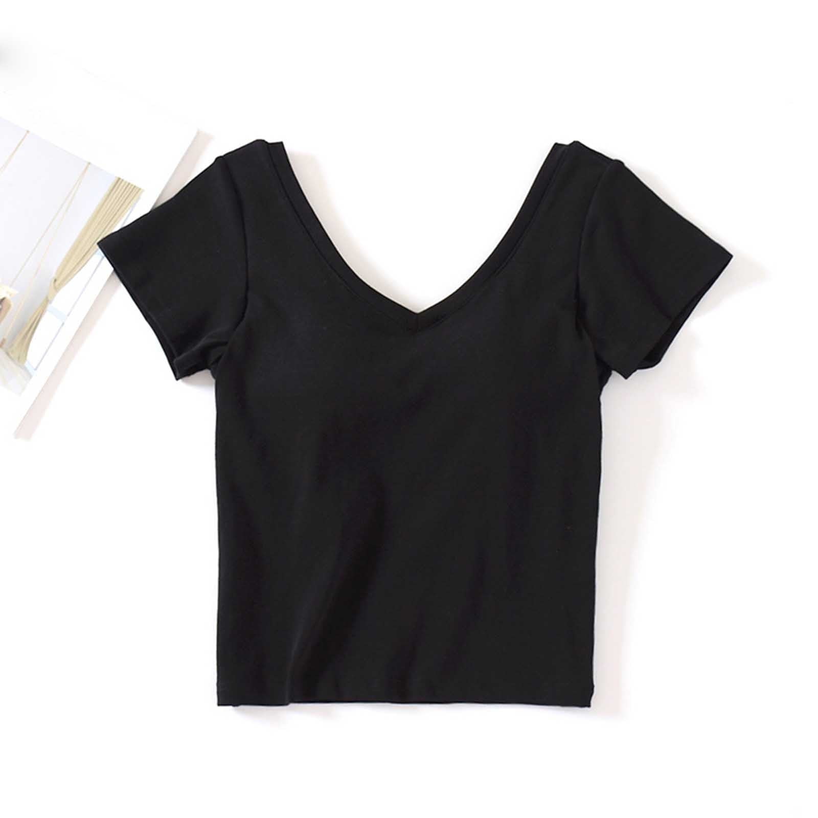 Frnrwgo Pajama Tops for Women Ribbed Built-in Bra, V-Neck Solid Color ...