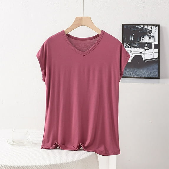 Frnrwgo Pajama Tops for Women, Short Sleeve Fashion V-Neck Loungewear ...