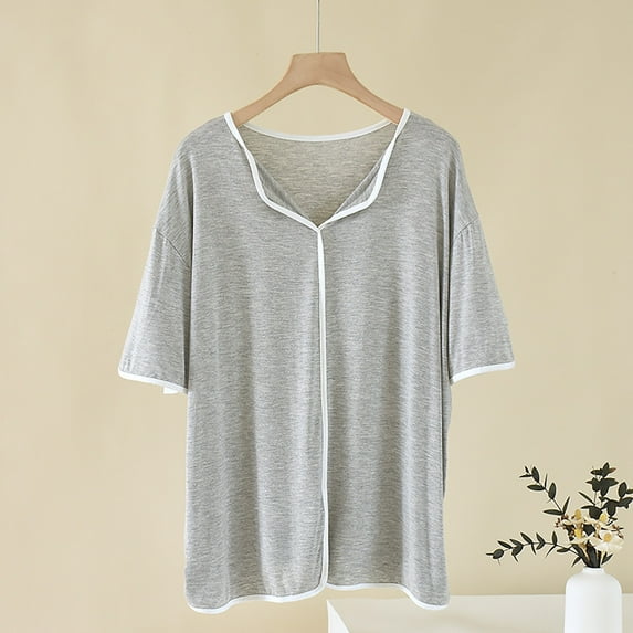 Frnrwgo Pajama Tops for Women V-Neck Short Sleeve Spring Summer ...