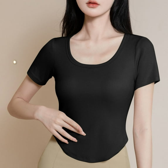 Frnrwgo Pajama Tops for Women with Built-in Bra, Casual Short Sleeve ...