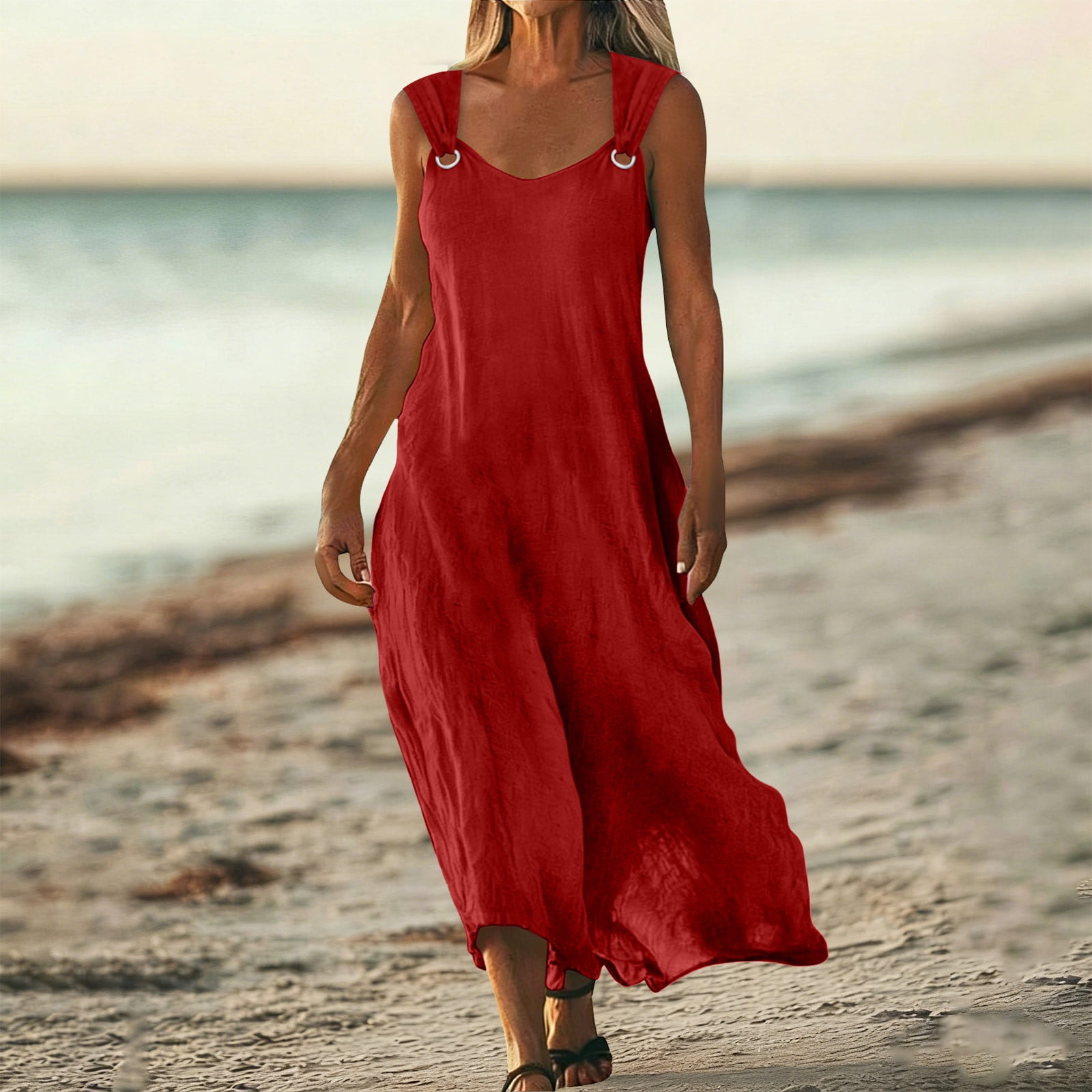Frnrwgo Sundresses for Women Stylish Linen-Like Holiday Short Sleeve ...