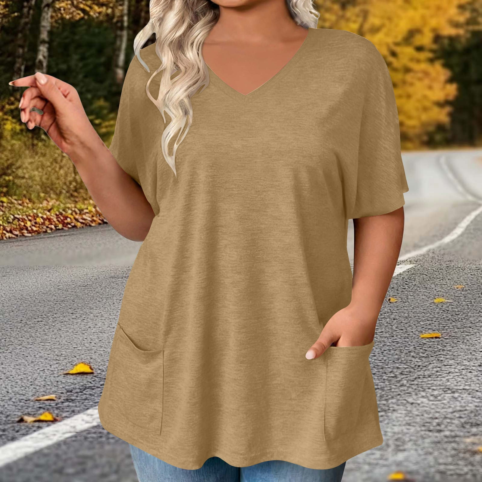 Frnrwgo Womens Plus Size Tops Crew Neck Elegant V-Neck Pullover ...