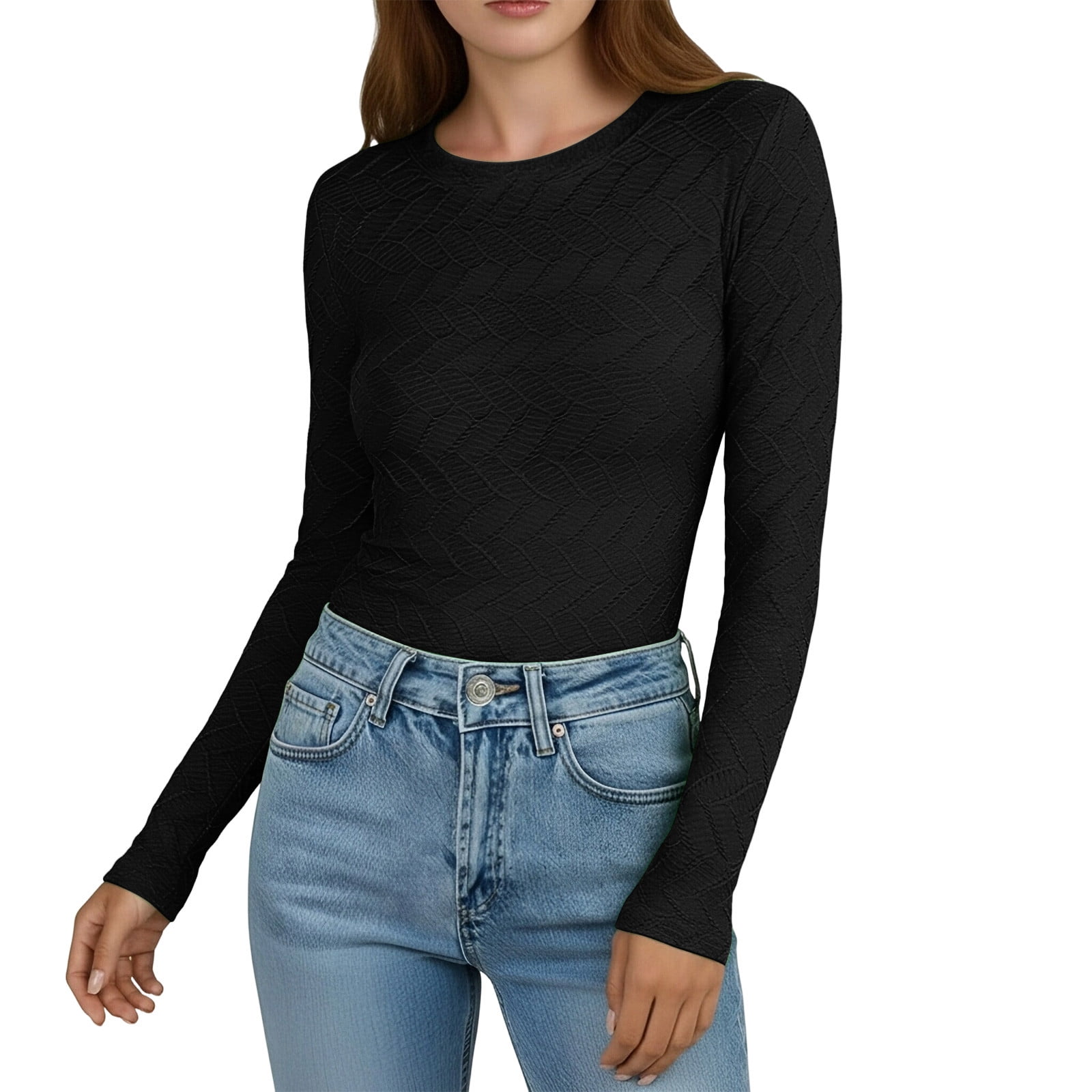 Frnrwgo Womens Tops Long Sleeve Shirts Slim Fit Round Neck Long Sleeved ...