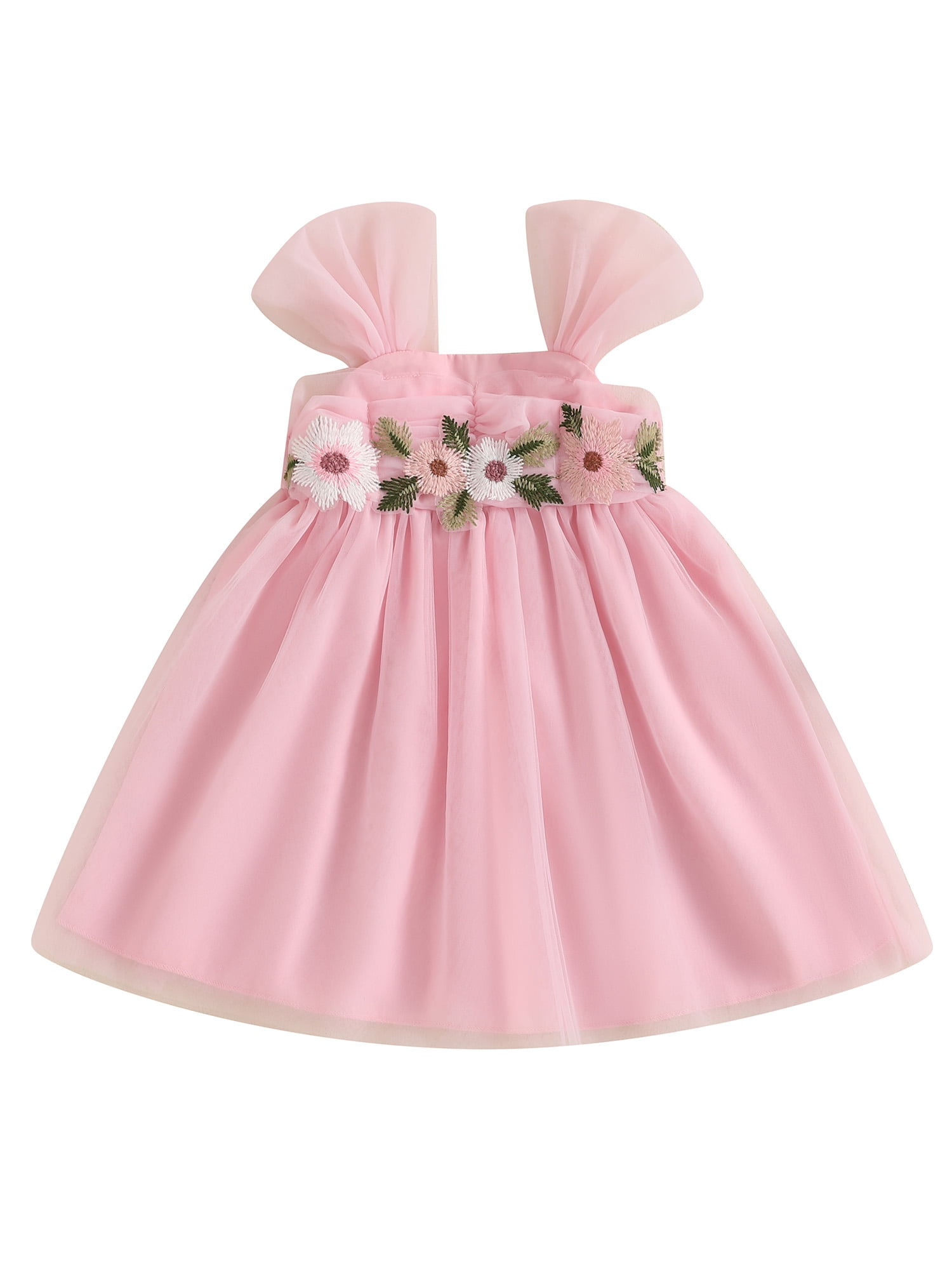 Frobukio Girls A-line Dress, Sleeveless Embroidery Flower Tulle Dress ...