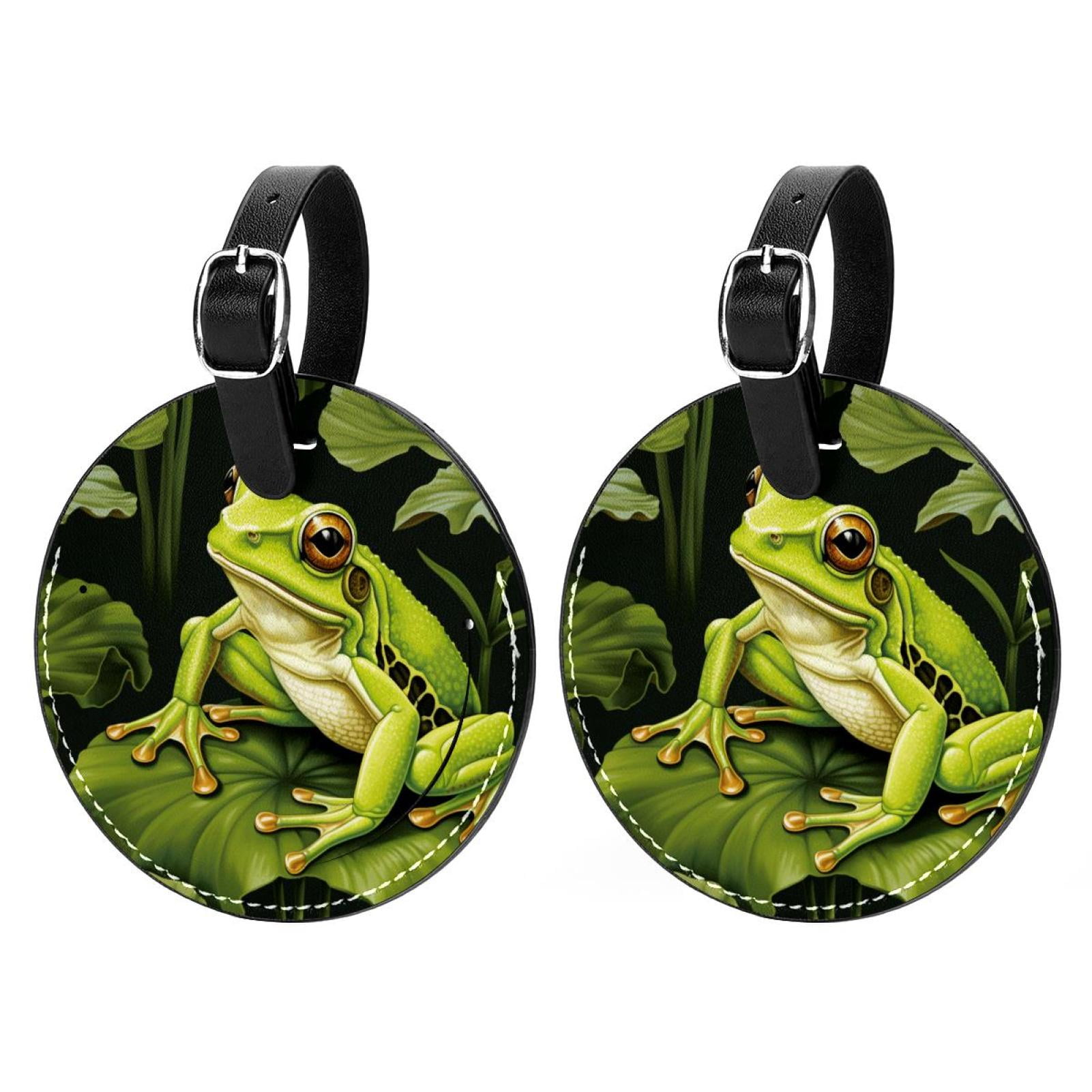 Frog 2Pcs PU Leather Round Luggage Tags with Privacy Cover and Name ID ...