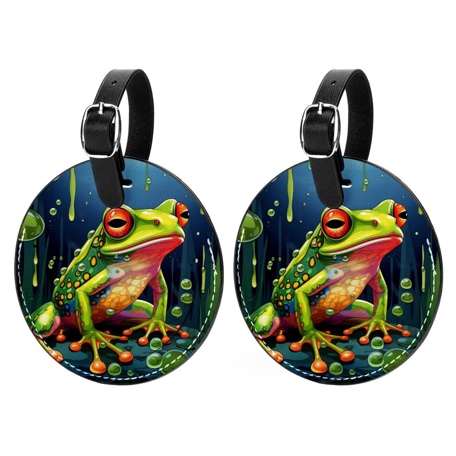 Frog 2Pcs PU Leather Round Luggage Tags with Privacy Cover and Name ID ...