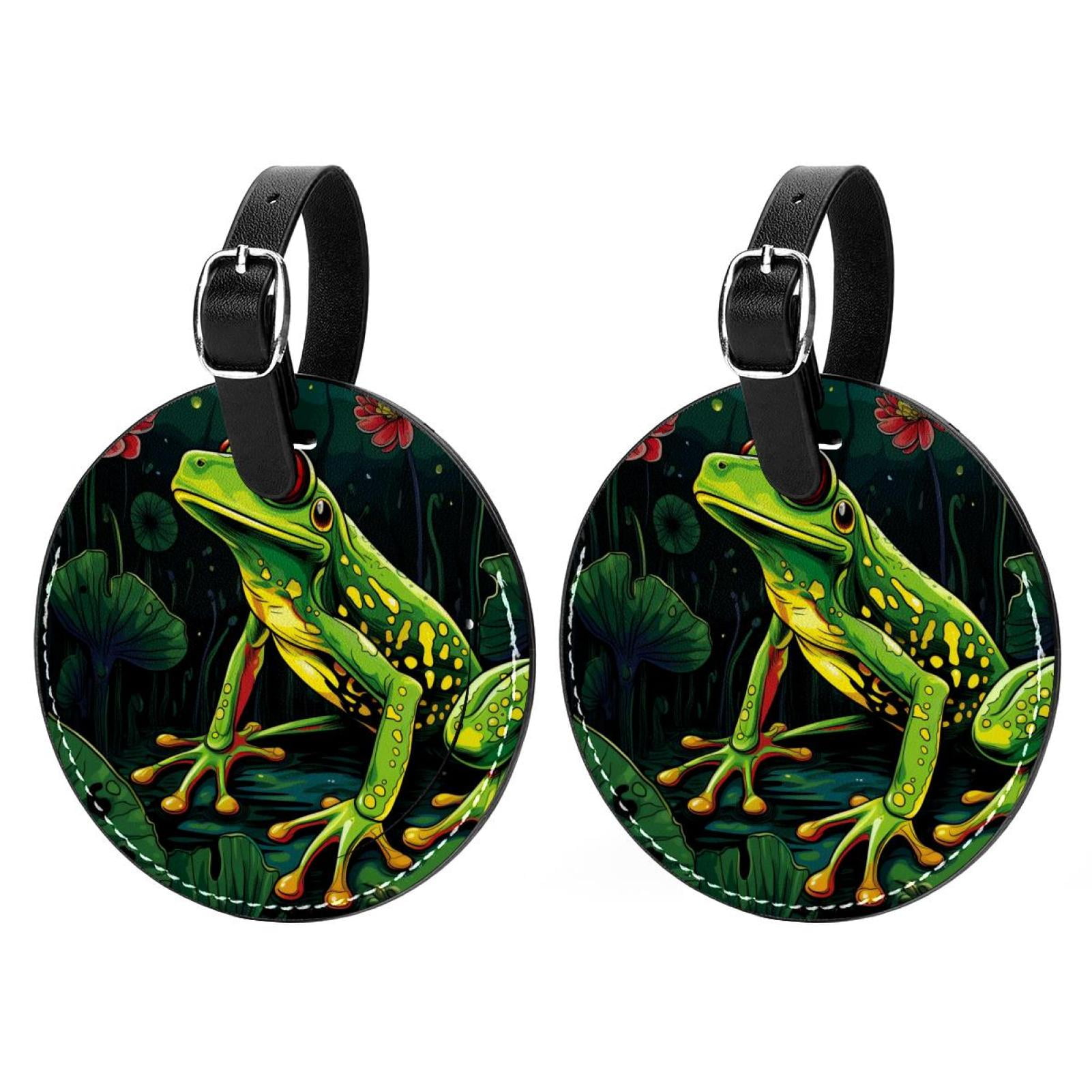 Frog 2Pcs PU Leather Round Luggage Tags with Privacy Cover and Name ID ...