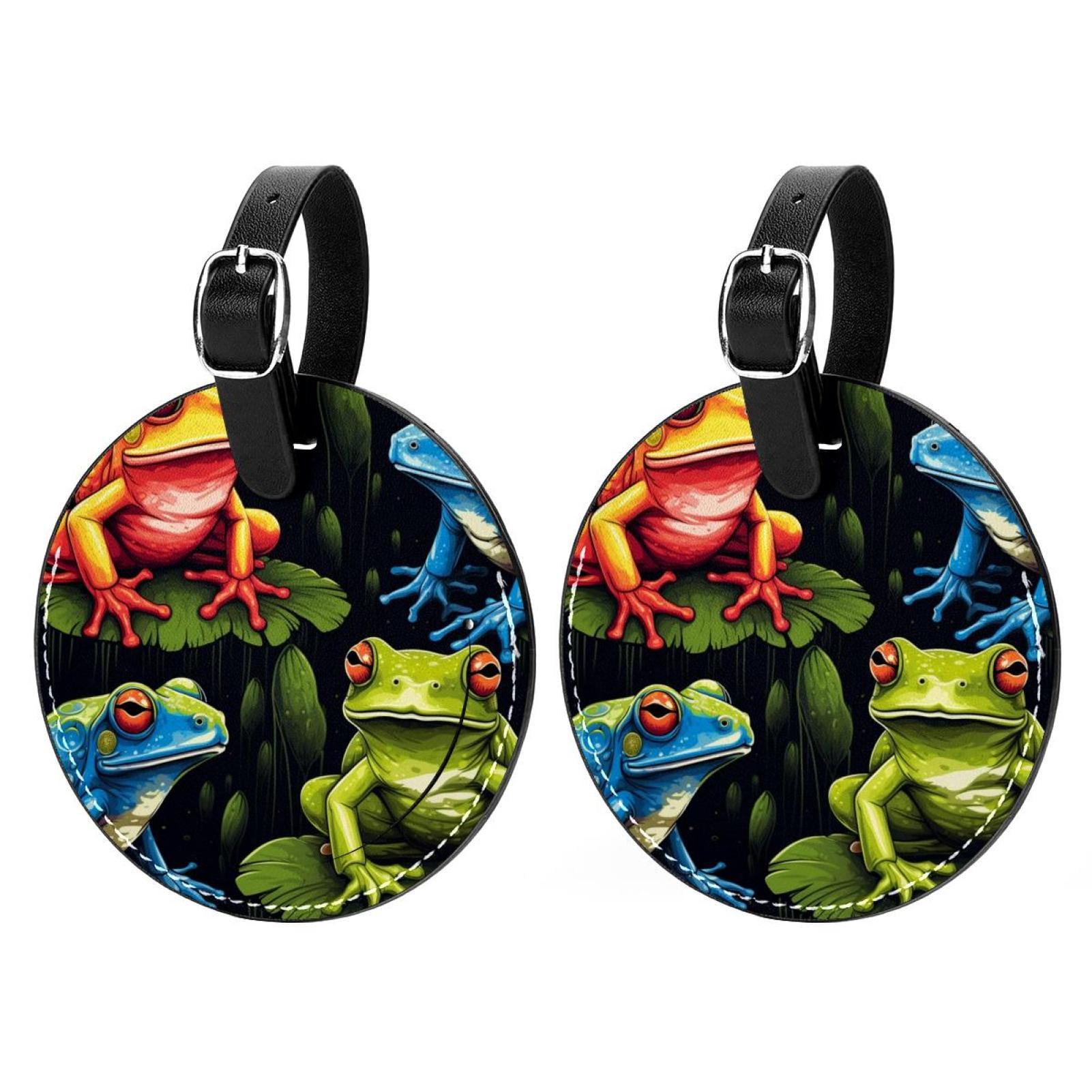 Frog 2Pcs PU Leather Round Luggage Tags with Privacy Cover and Name ID ...
