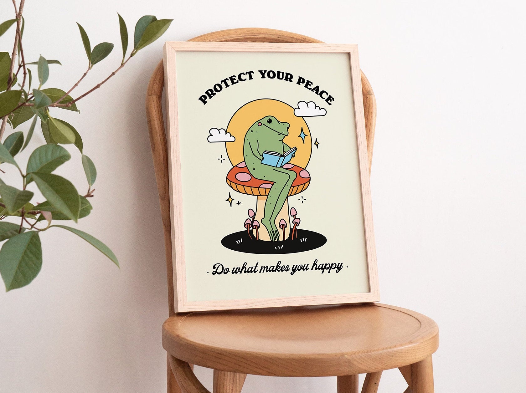 Frog 70s Print, Cute Book Poster,Retro Mushroom,60s Large Printable Art ...