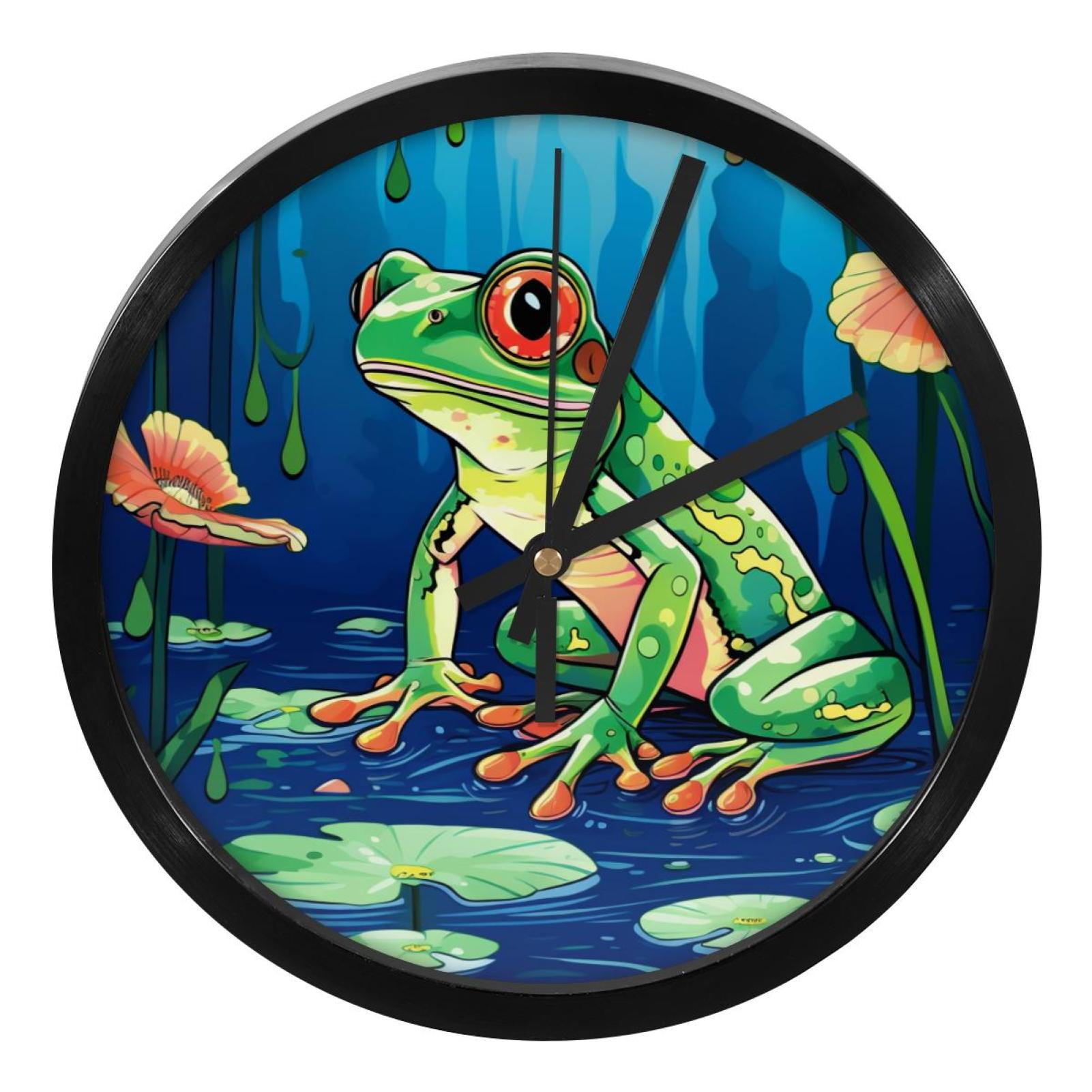 Frog 9.8-Inch Round Wall Clock, Silent Non-Ticking Digital Clock ...