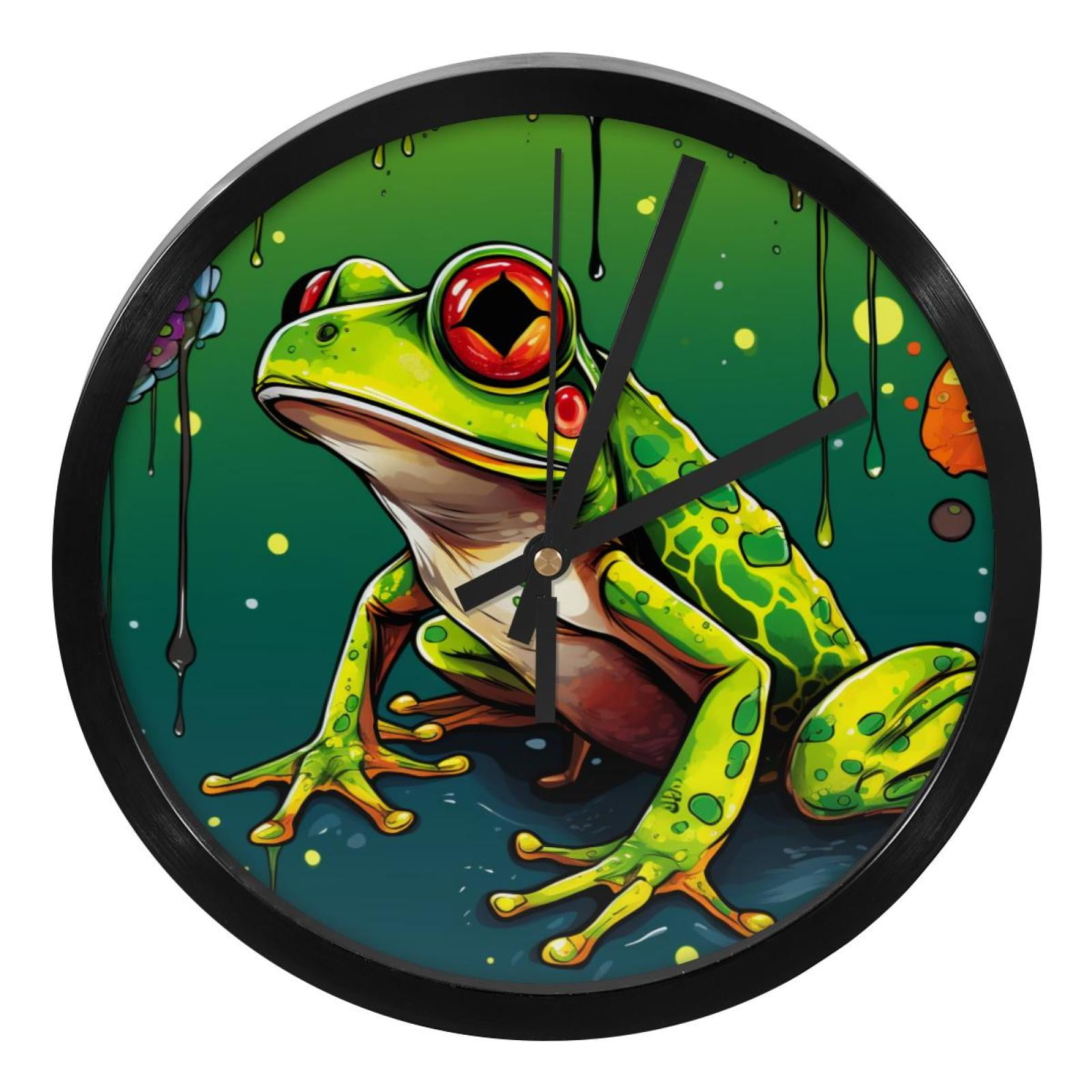 Frog 9.8-Inch Round Wall Clock, Silent Non-Ticking Digital Clock ...