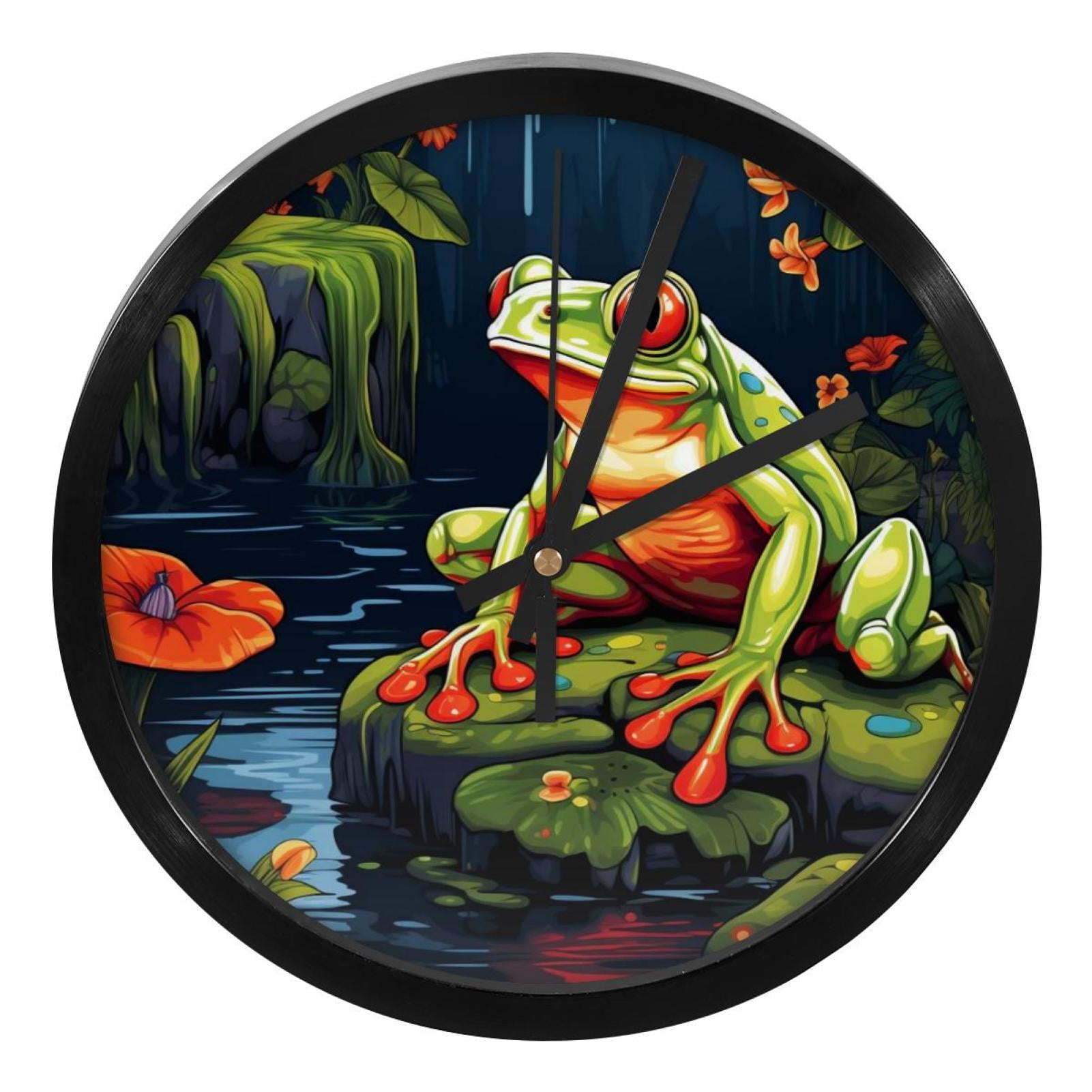 Frog 9.8 Inches Wall Clock, Silent Non-Ticking Round Digital Clock ...