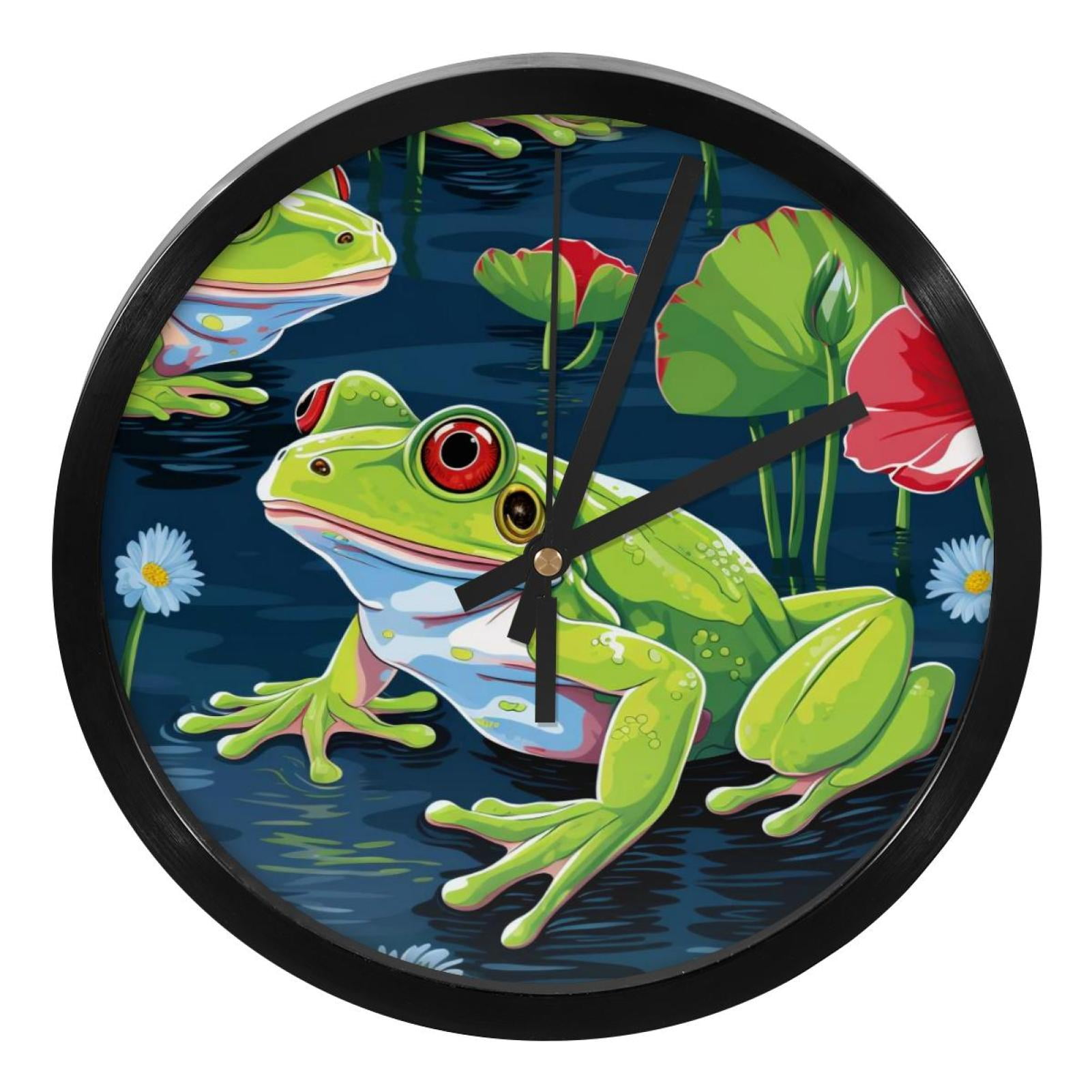 Frog 9.8 Inches Wall Clock, Silent Non-Ticking Round Digital Clock ...