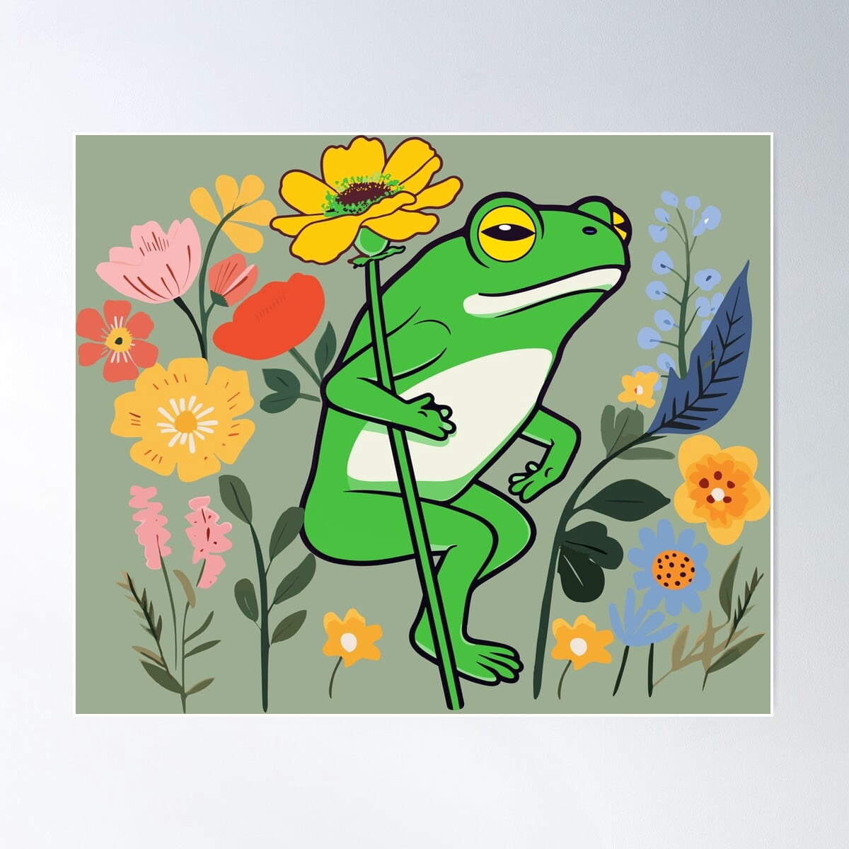 Frog And Flowers Cottagecore Poster Wall Art, Modern Wall Decor For ...