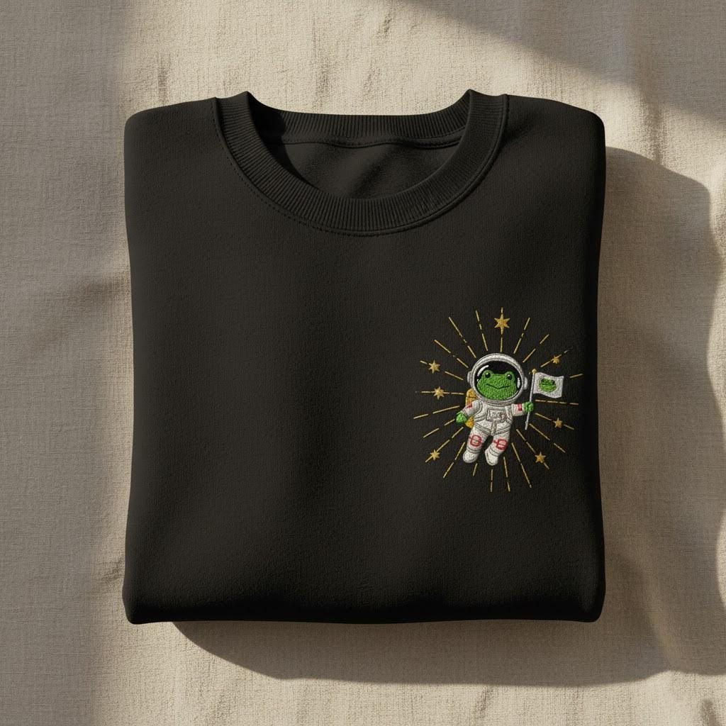 Frog Astronaut Embroidered Sweatshirt, Space Frog Cosmic Aesthetic ...