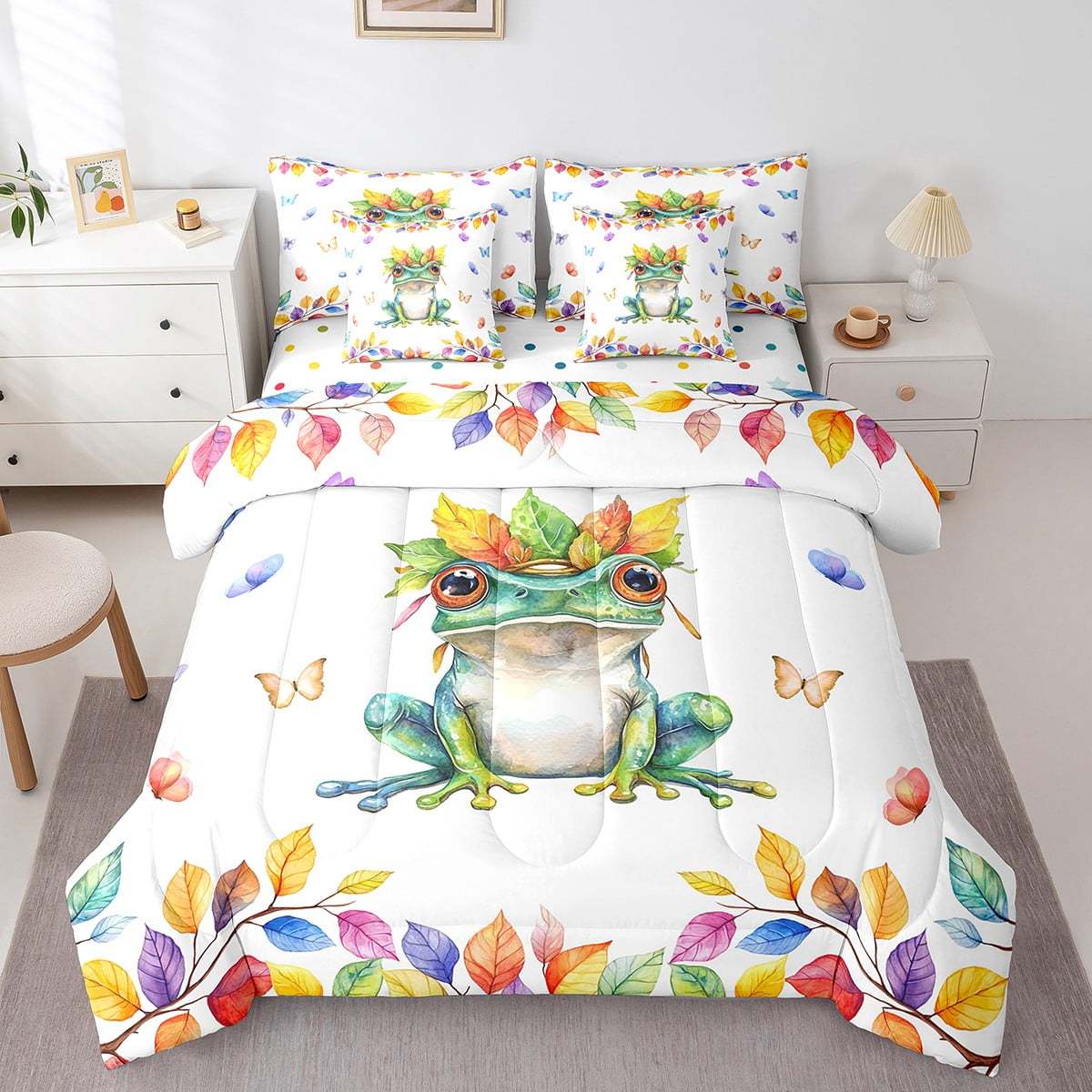 Frog Bedding Comforter Sets 7pcs Watercolor Animals Twin Bedding Sets ...