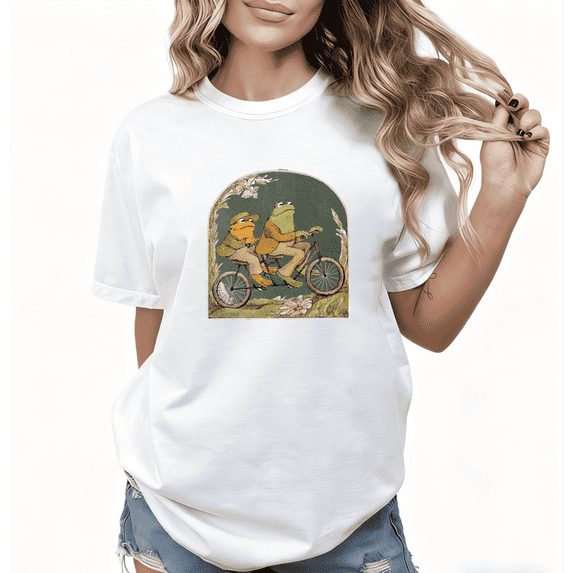 Frog Bicycle Ride Print Tshirt Graphic Tees Shirts White S-5XL 100 Cotton Two Frogs Cycling Hat ...