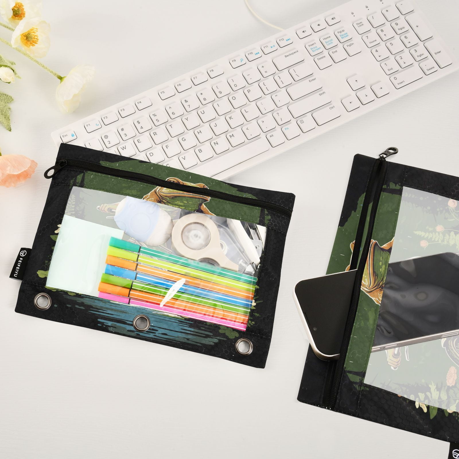 Frog Bike Flowers Leaves 2 Pack Pencil Pouches Zipper Pencil Case 3 ...