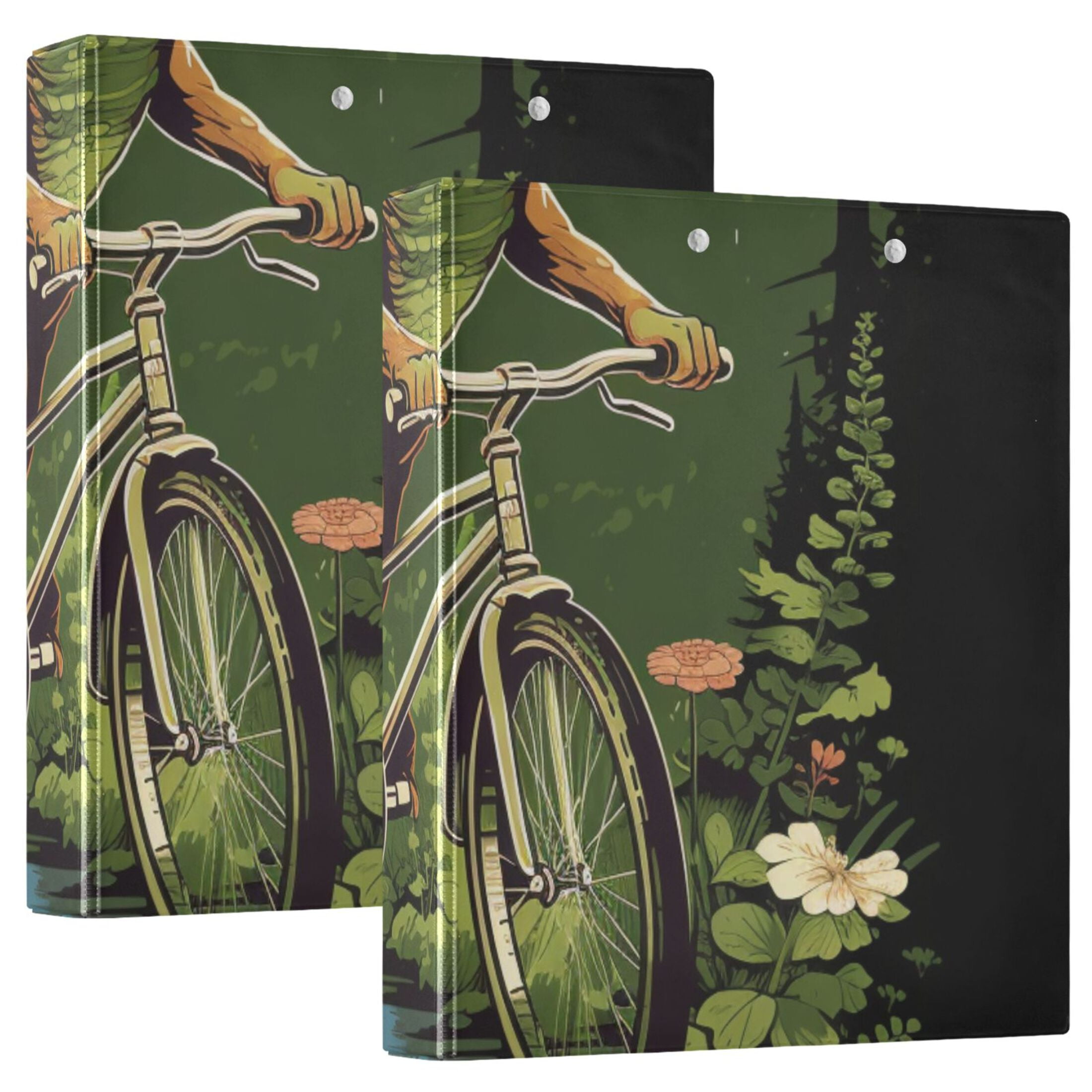 Frog Bike Flowers Leaves 3 Ring Binders 1.5 inch Hardcover File Folders ...