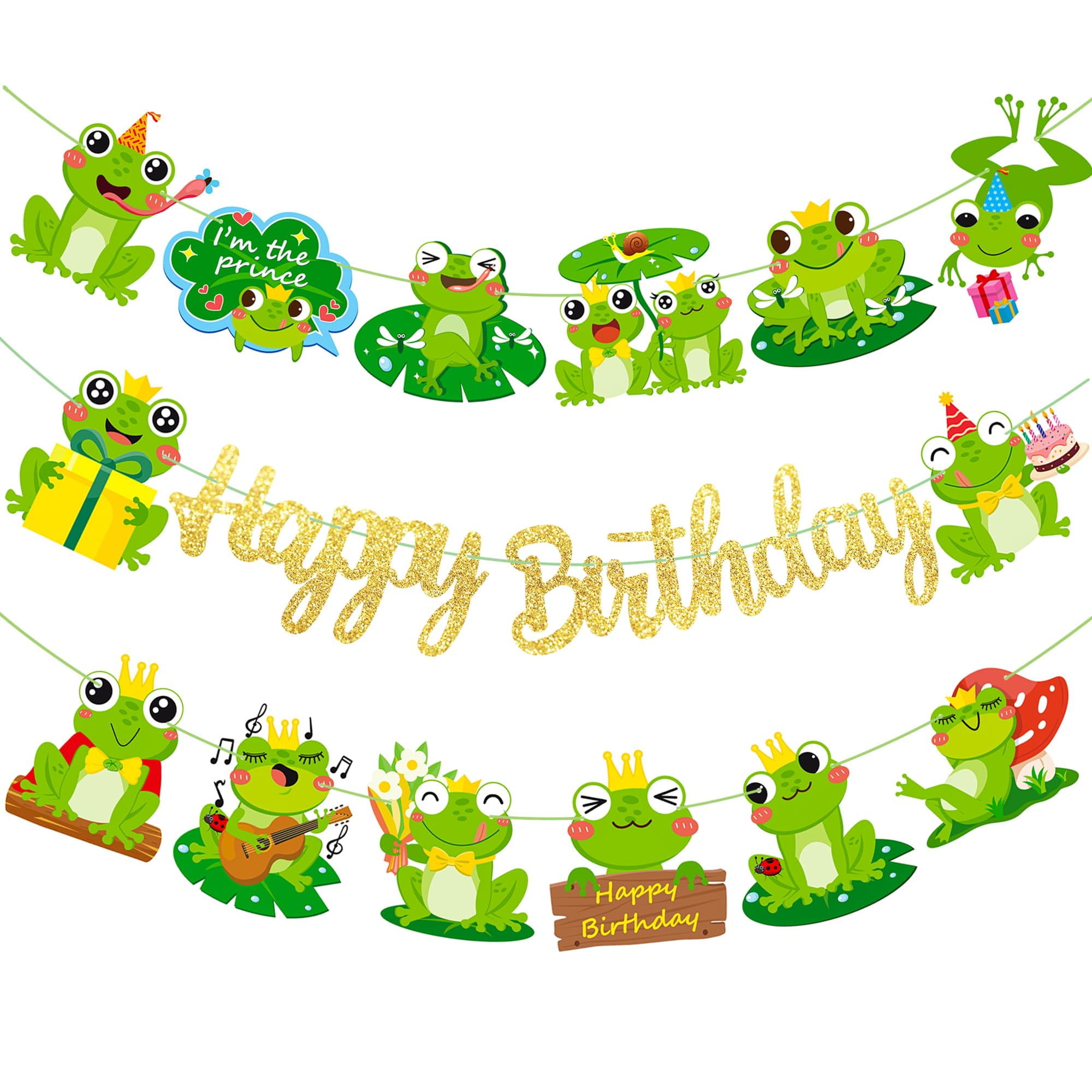 Frog Birthday Banners 3PCS DHF10 Frog Birthday Party Supplies Gold Frog ...