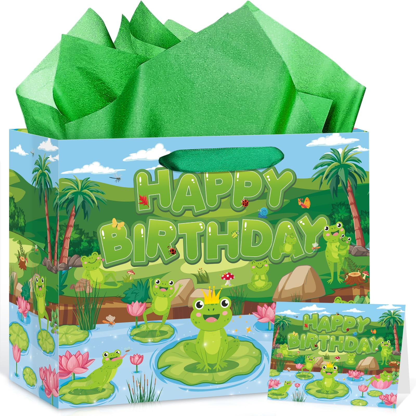 Frog Birthday Gift Bag Summer Frog Themed Birthday Wrapping Paper Bag ...