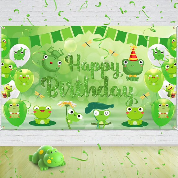 Frog Birthday Party Decorations Banner, Frog Happy Birthday Banner Frog ...