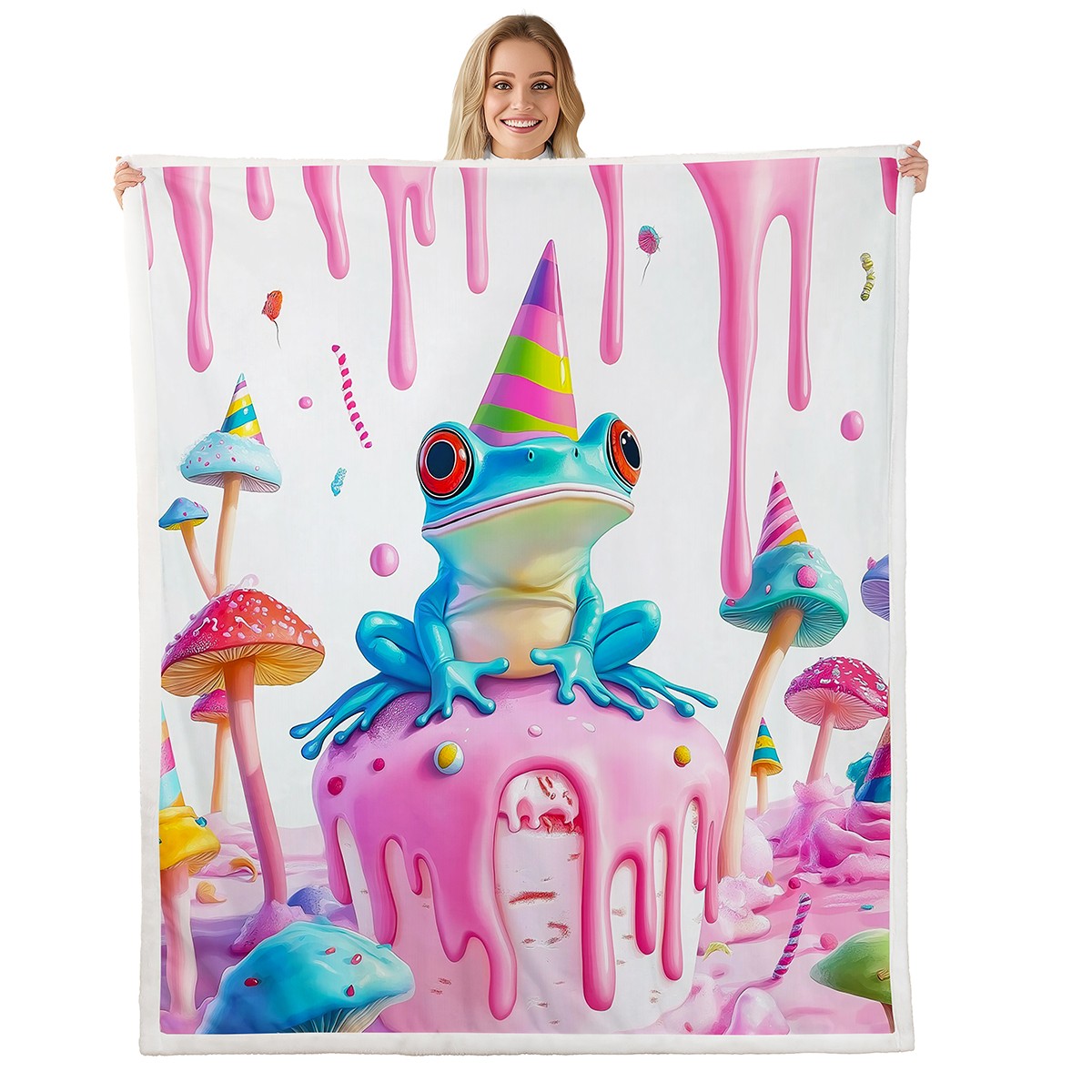 Frog Blanket Cute Cartoon Animal Throw Blanket Colorful Mushroom Print ...
