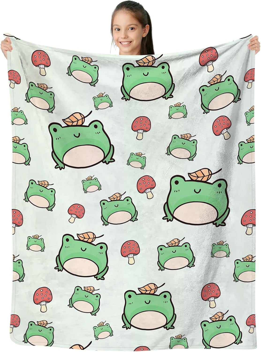 Frog Blanket Cute Frog Mushroom Green Throw Blankets for Kids Girls ...