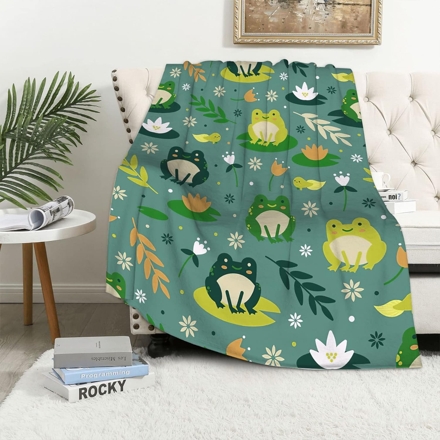 Frog Blanket Green Leaf Cute Frog Throw Blanket for Kids Adults, Frog ...