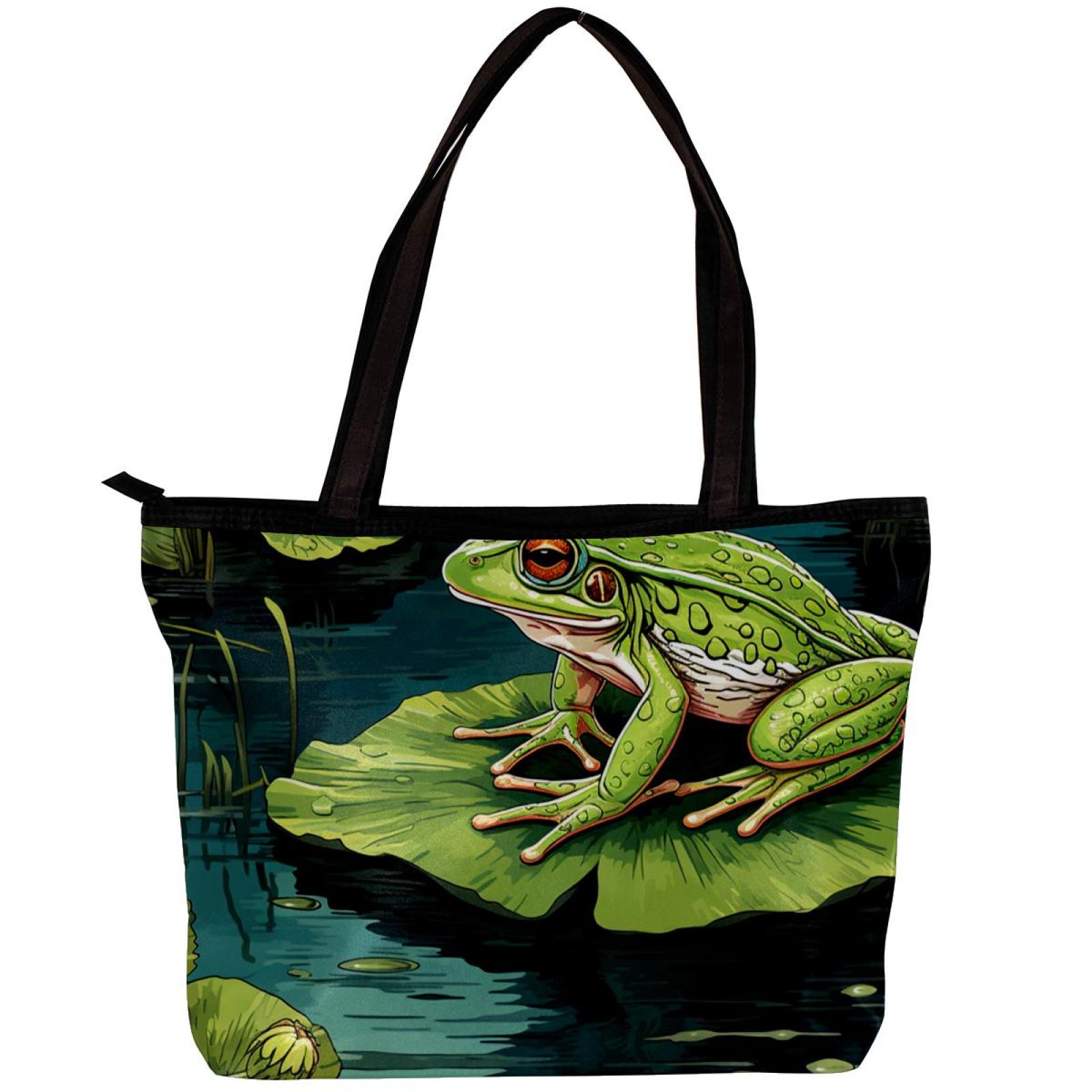 Frog Canvas Leather Mix Handbag Twill Sponge Jeanette 30x10.5x39cm/11 ...