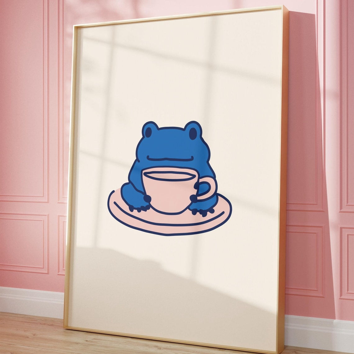 Frog Cartoon Art • Cute Pastel Frog Tea Coffee Kitchen Print • Funny ...
