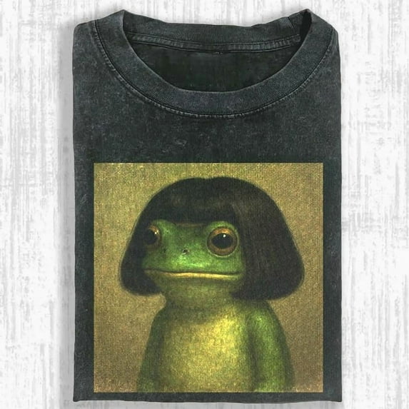 Frog Character Graphic Shirt Bob Haircut Quirky Animal Art Tee Comfort ...