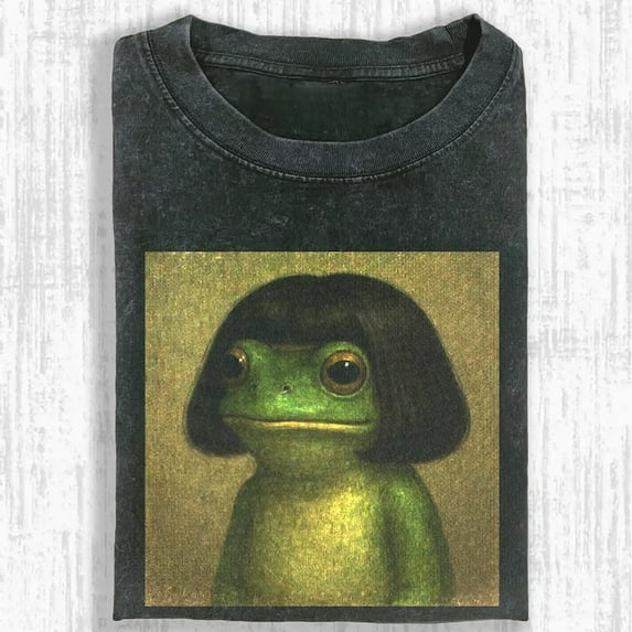 Frog Character Graphic Shirt Bob Haircut Quirky Animal Art Tee Comfort ...