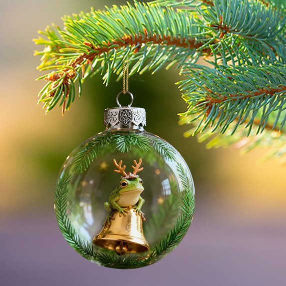 Frog Christmas Ornament, 3" PC Handcrafted 3D Crystal Clear Glass Ball ...