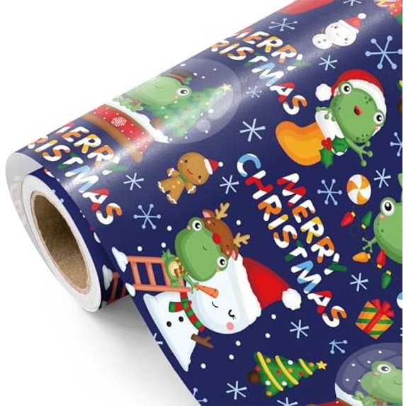 Frog Christmas Wrapping Paper - Mini Roll - 17 Inch x 16.5 Feet - Merry ...