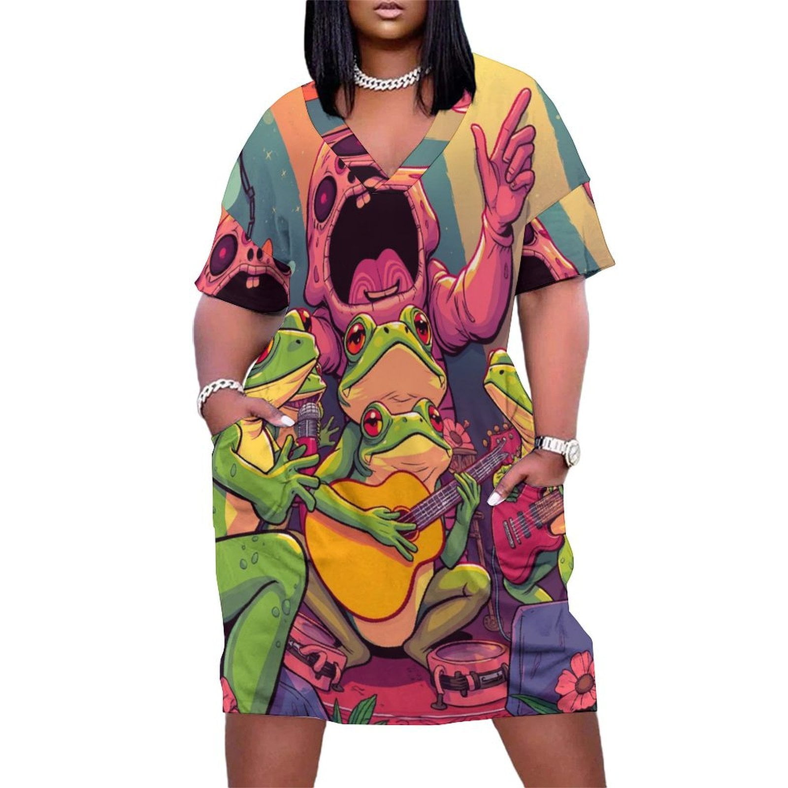 Frog Concert Dress Loose Pocket Dress Women Clothing 2025 New Arrivals Elegant Chic Women ...