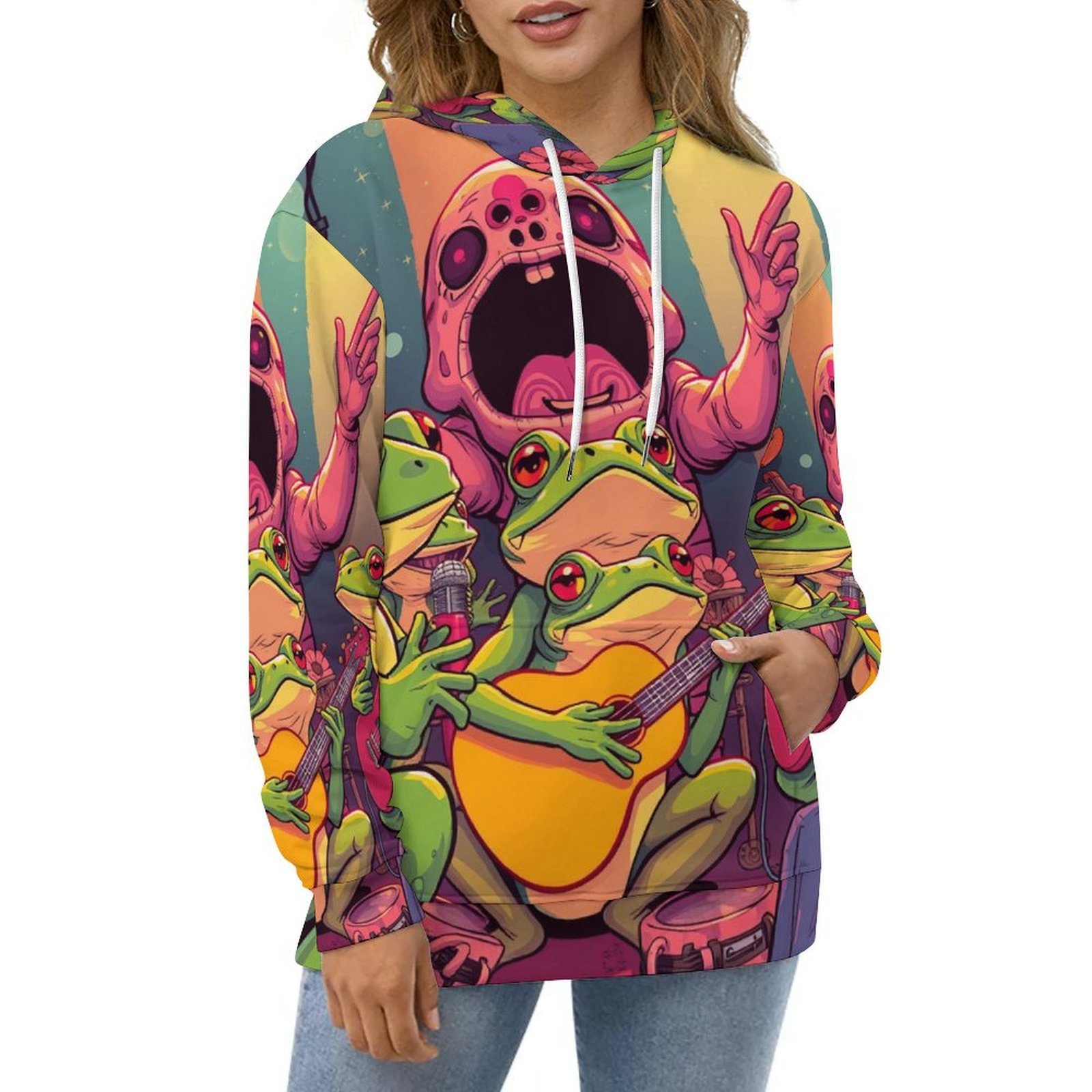 Frog Concert Hoodies Oversized Hoodie Women Long Sleeve Casual ...