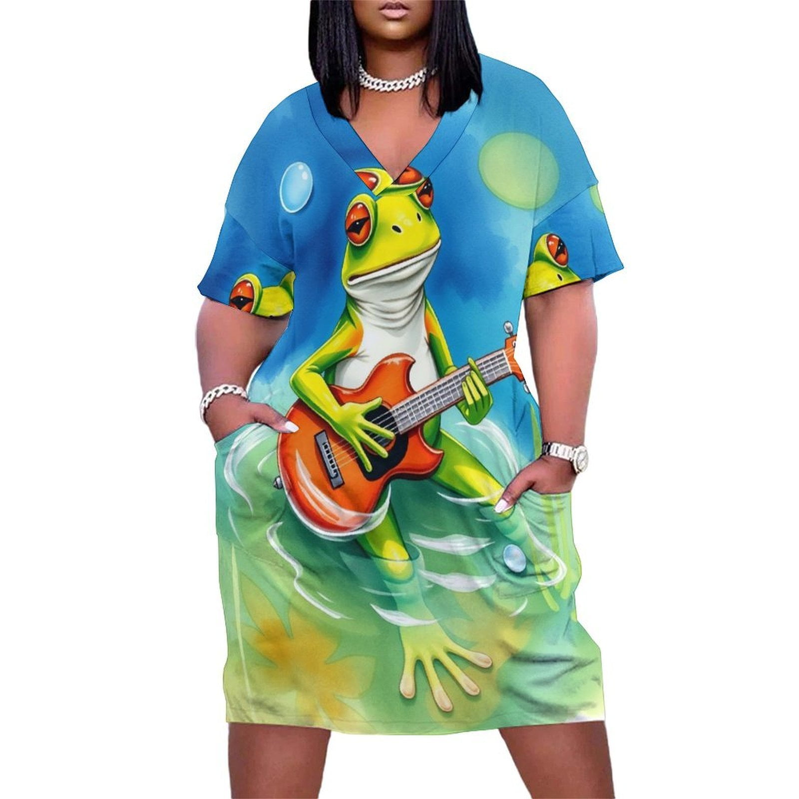 Frog Concert Loose Pocket Dress Party Dresses for Women Elegant Chic ...