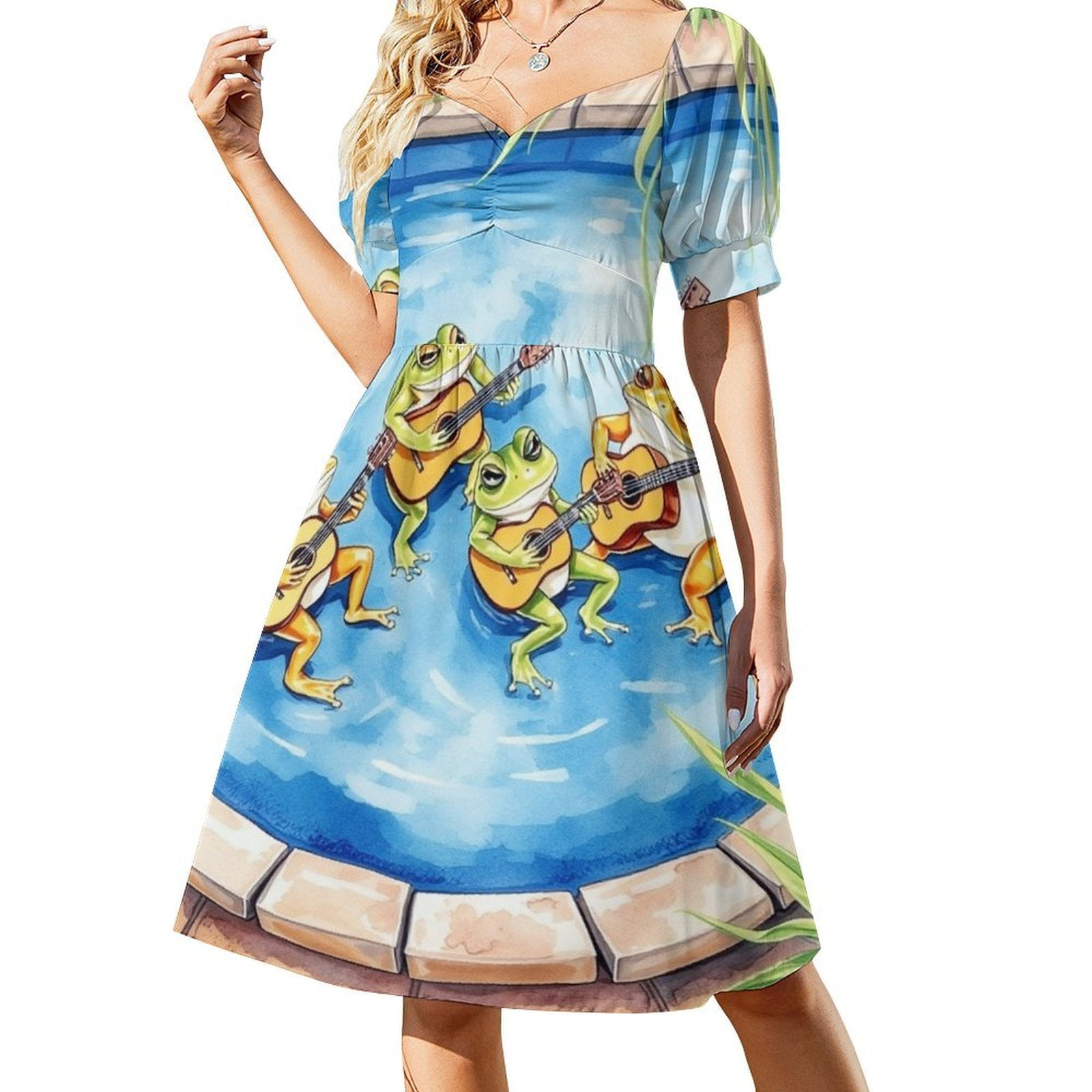 Frog Concert Short Sleeved Dress Womans Clothing Beach Dresses Dress ...