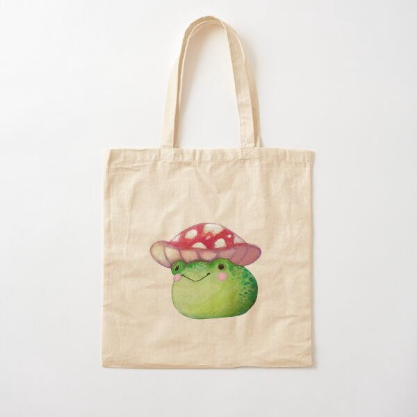 Frog, Cottagecore, Mushroom, Cute, Toad, Froggy, Cottage Canvas Tote ...