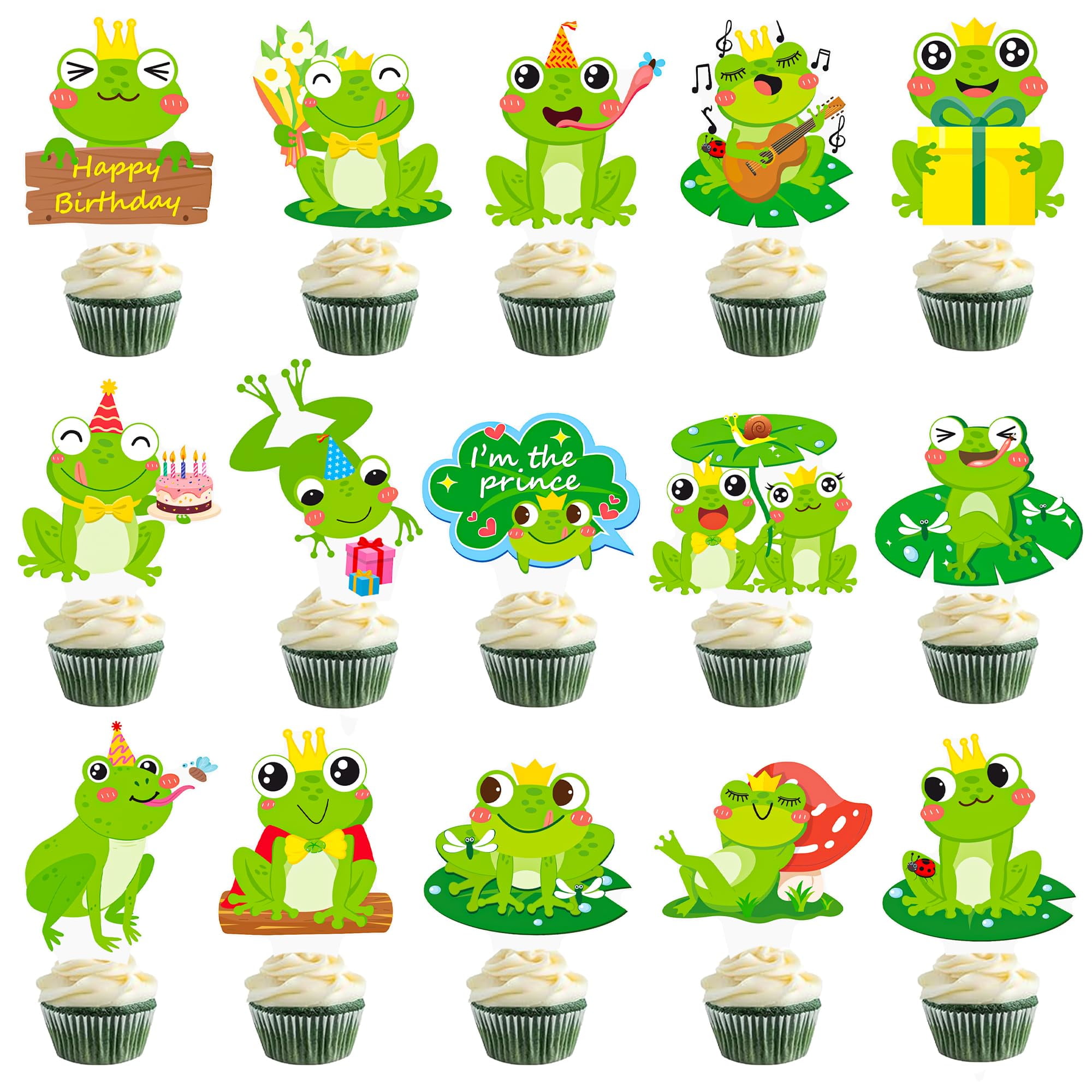 Frog Cupcake Toppers Frog DHF10 Birthday Cake Decorations Green 48Pcs ...