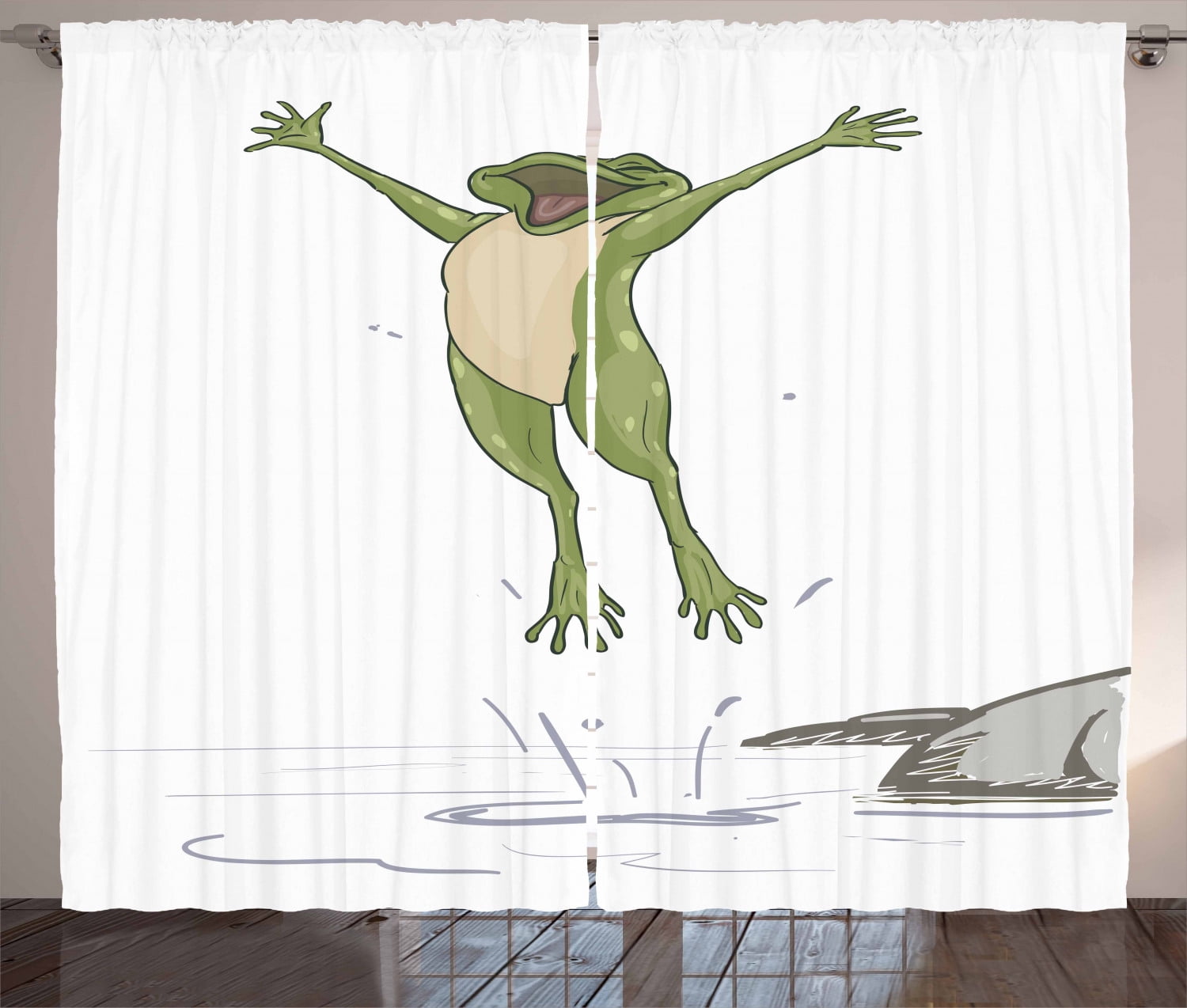 Ambesonne Frog Curtains 2 Panel Set Happy Jumping Toad Humor 108 X
