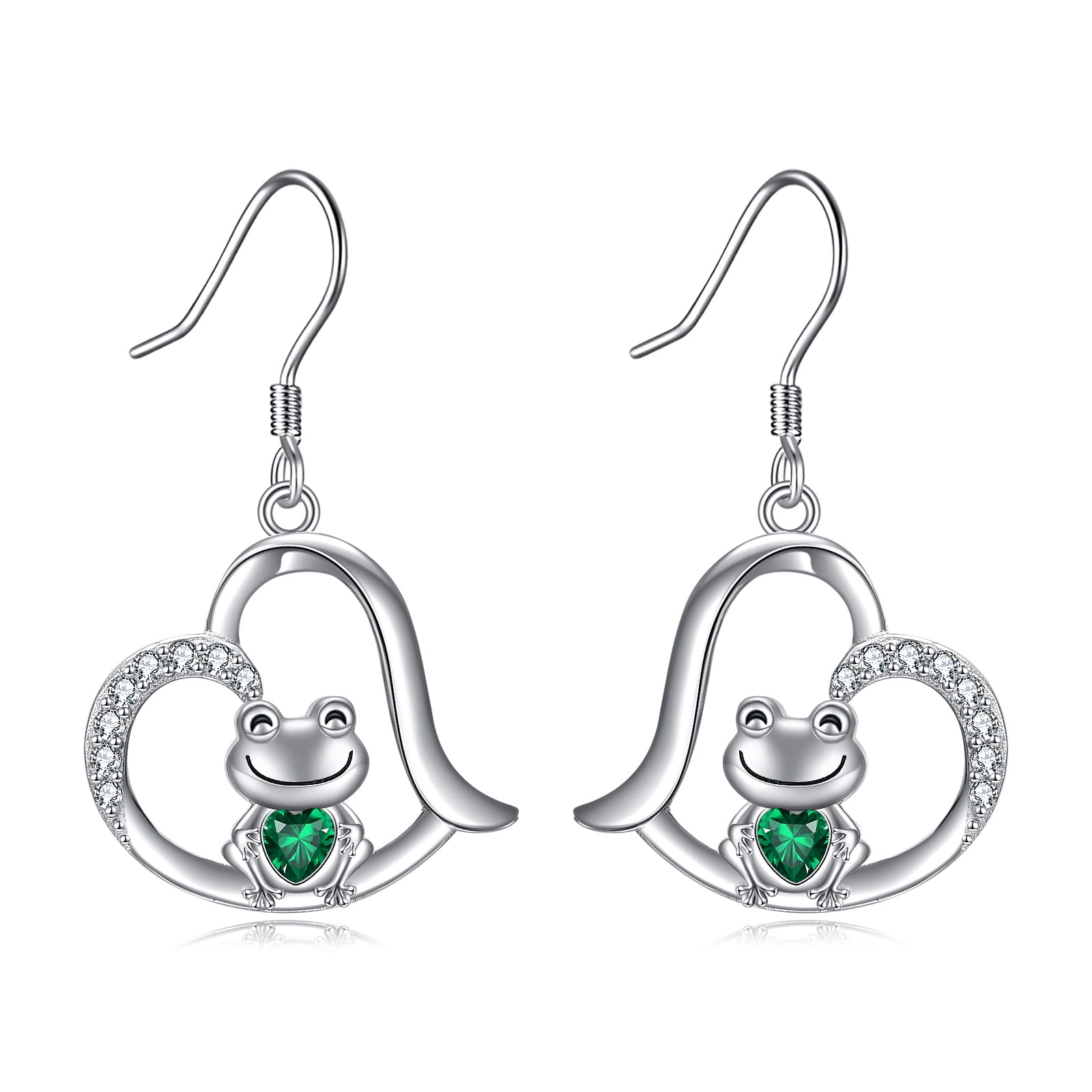 Frog Dangle Drop Heart Earrings - Sterling Silver Frog Jewelry for ...