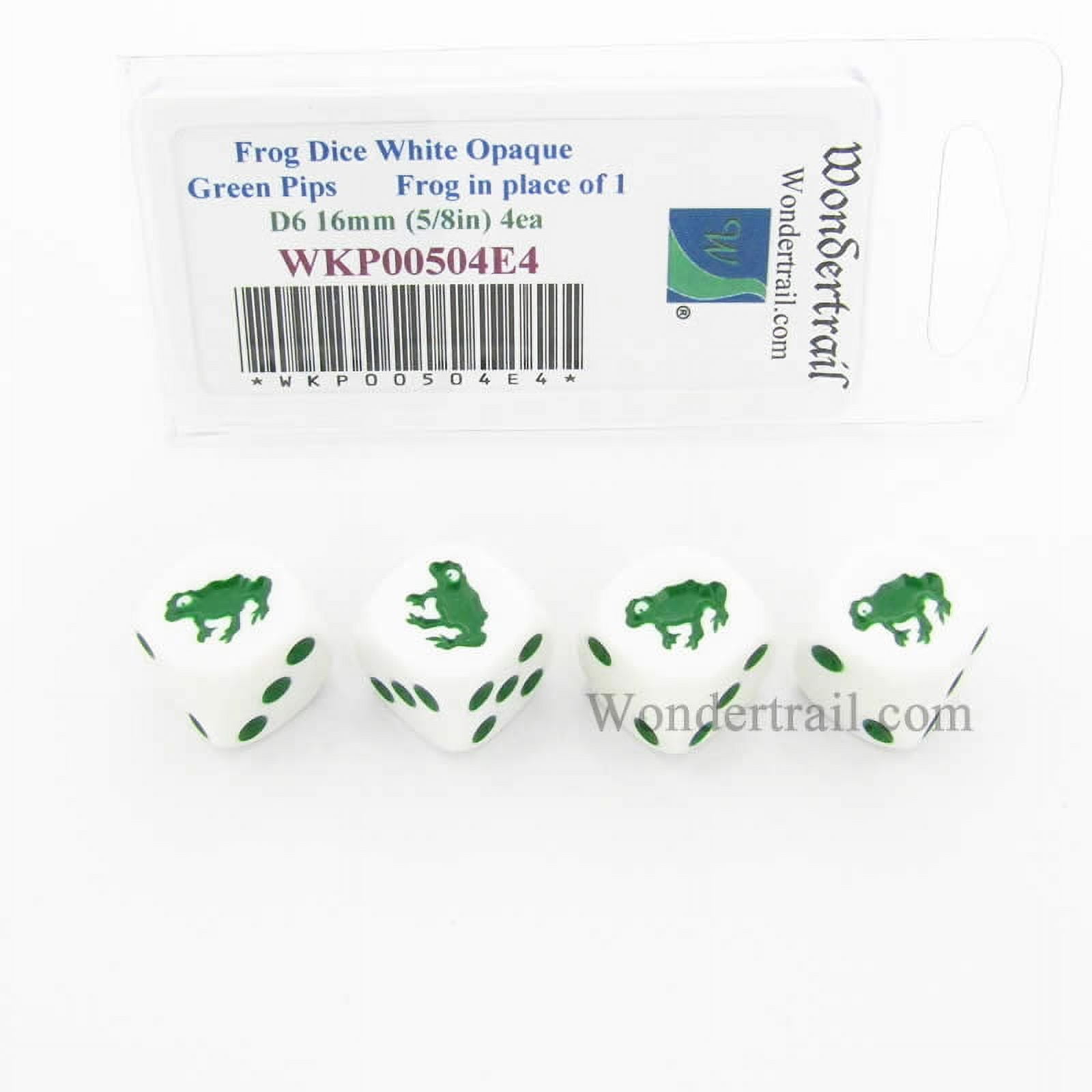 Frog Dice White Opaque with Green Pips D6 16mm (5/8in) Set of 4 ...