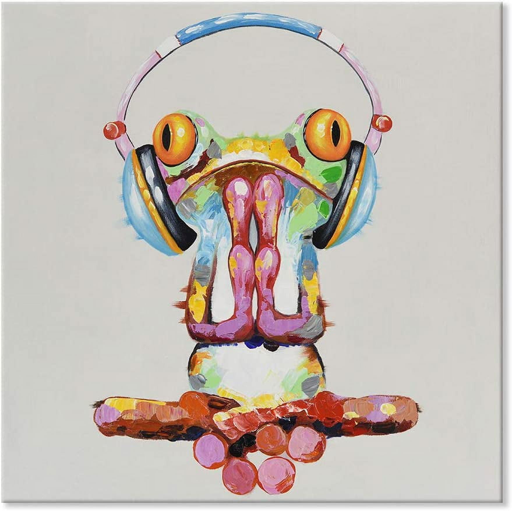 Frog Doing Yoga and Listening to Music Funny Animal Canvas Wall Art ...
