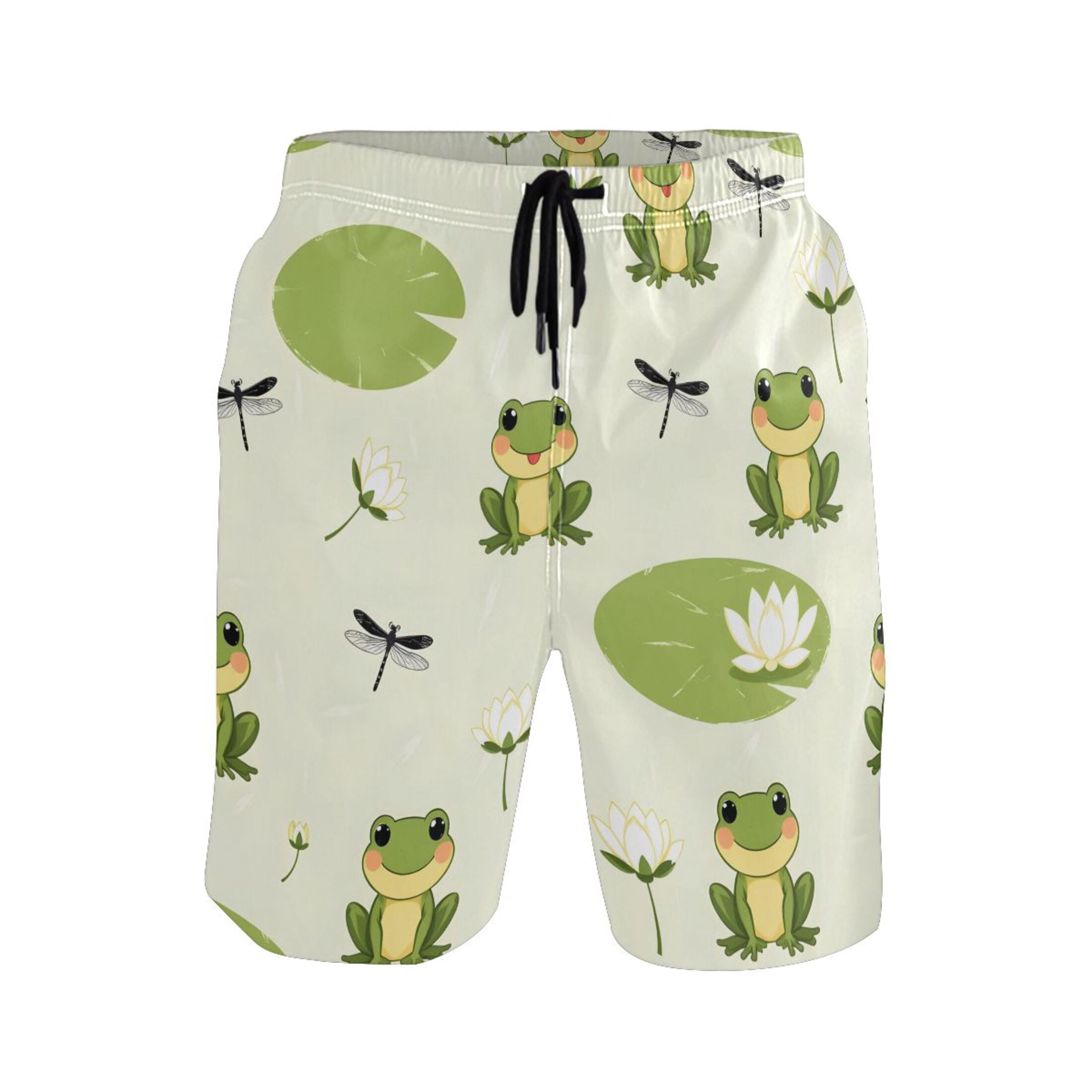 Frog Dragonfly Lotus Flower Mens Swim Trunks Quick Dry Board Shorts ...