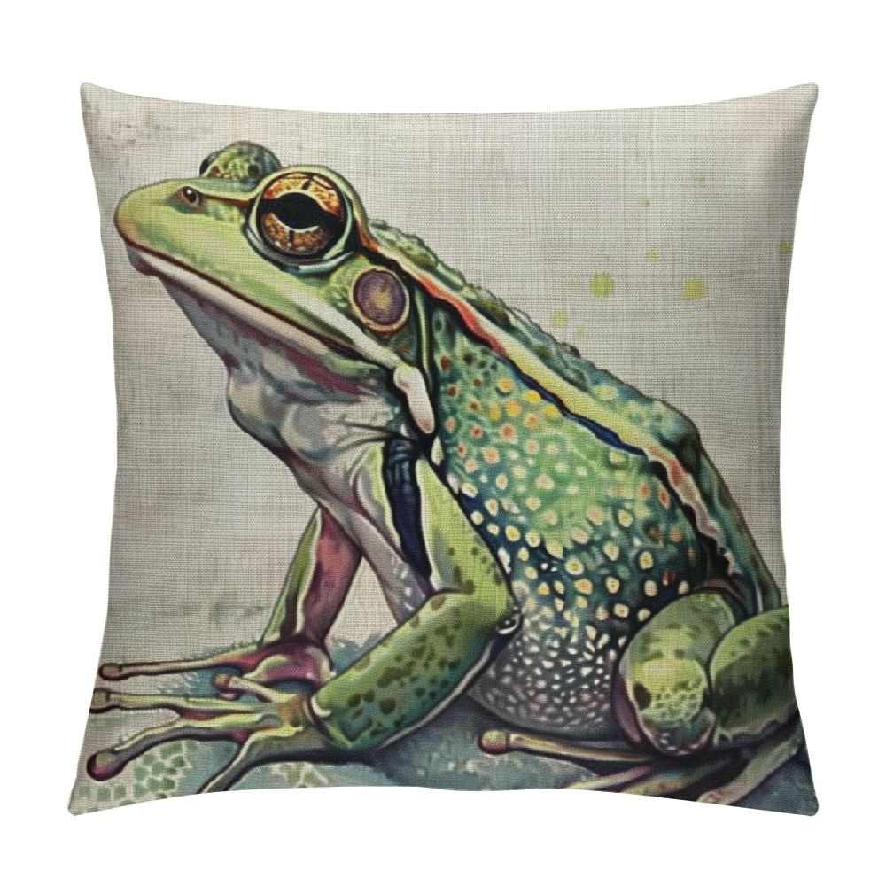 Frog and Dragonfly Throw Pillow Cover Watercolor Amphibian Bullfrog ...